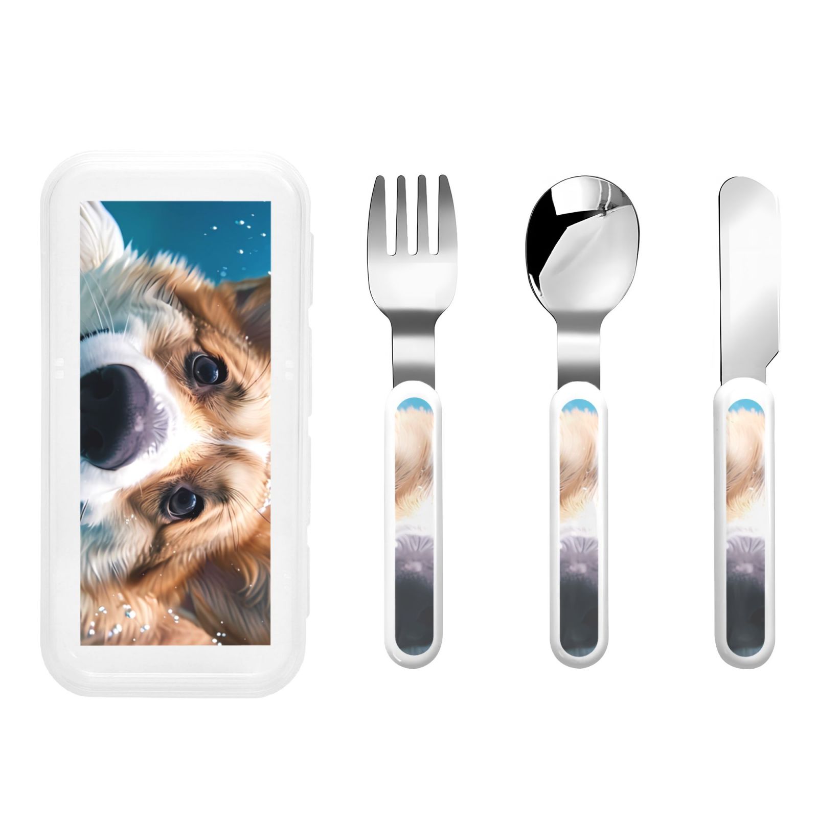 Picia Sea Swimming Corgi Print Children's Knife, Fork And Spoon Set ...