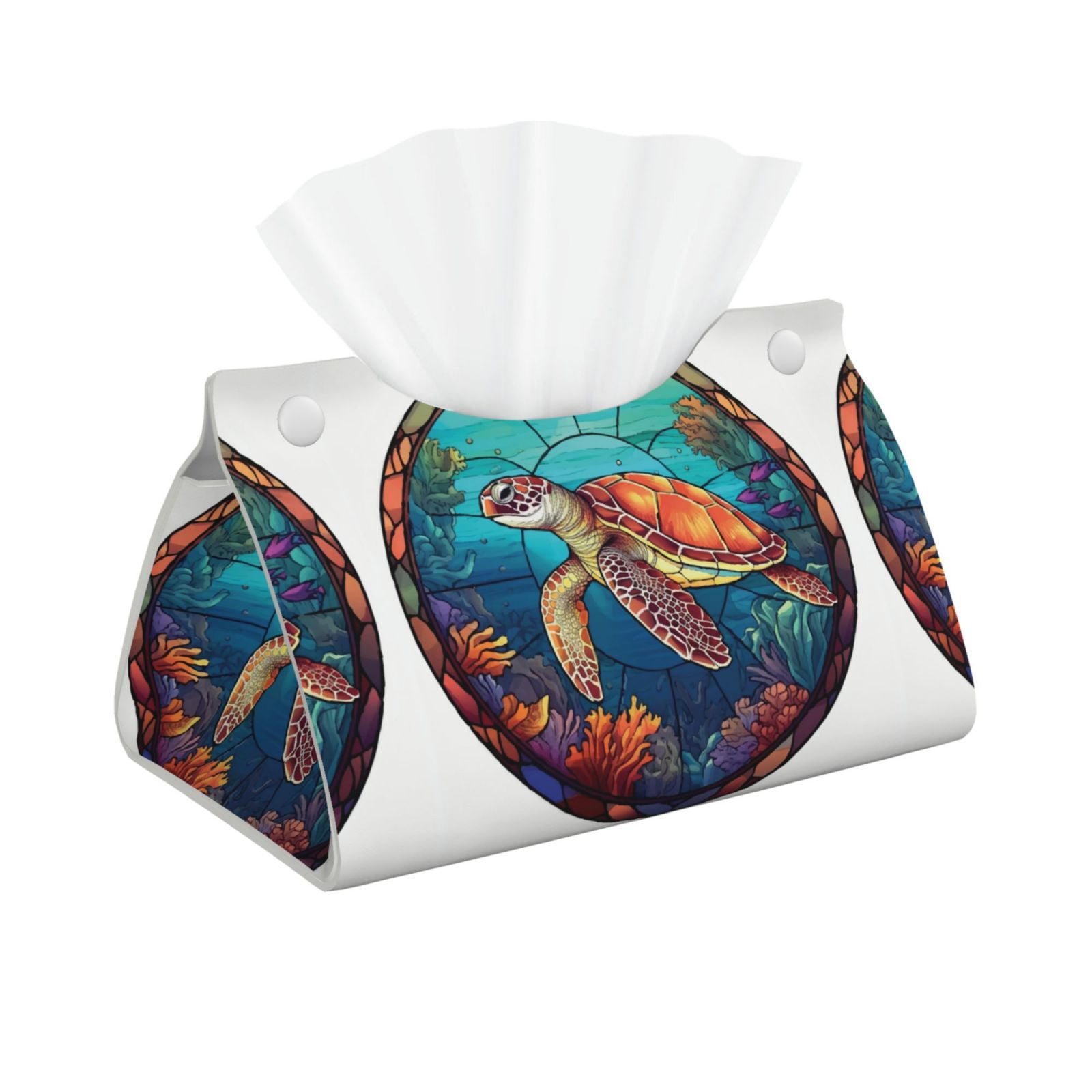Picia Sea Turtle in Coral Pattern Long Tissue Box Cover,PVC Leather ...