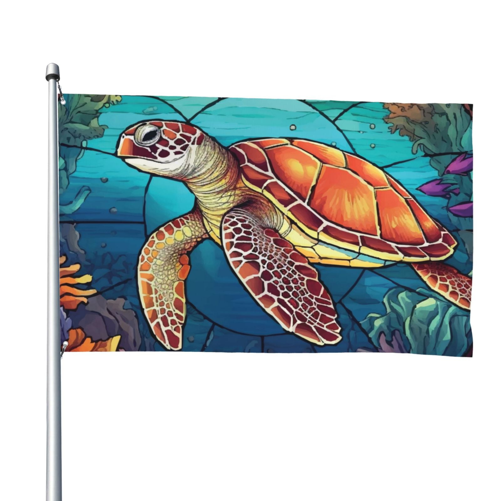 Picia Sea Turtle in Coral Printed Flag ,Sea Turtle in Coral Pattern ...