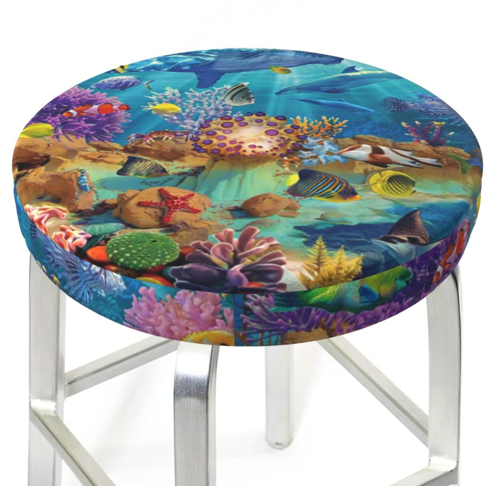 Picia Sea World pattern Round Stool Covers Comfy Seat Covers Stretch ...