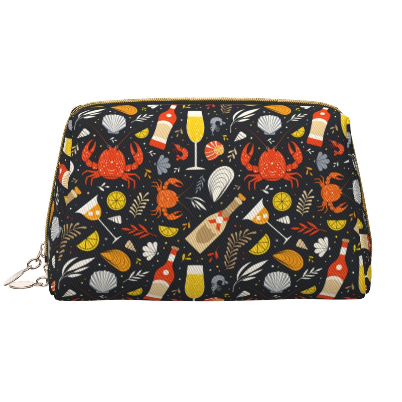Picia Seafood And Drinks Print Leather Makeup Bag Make Up Bag Travel ...