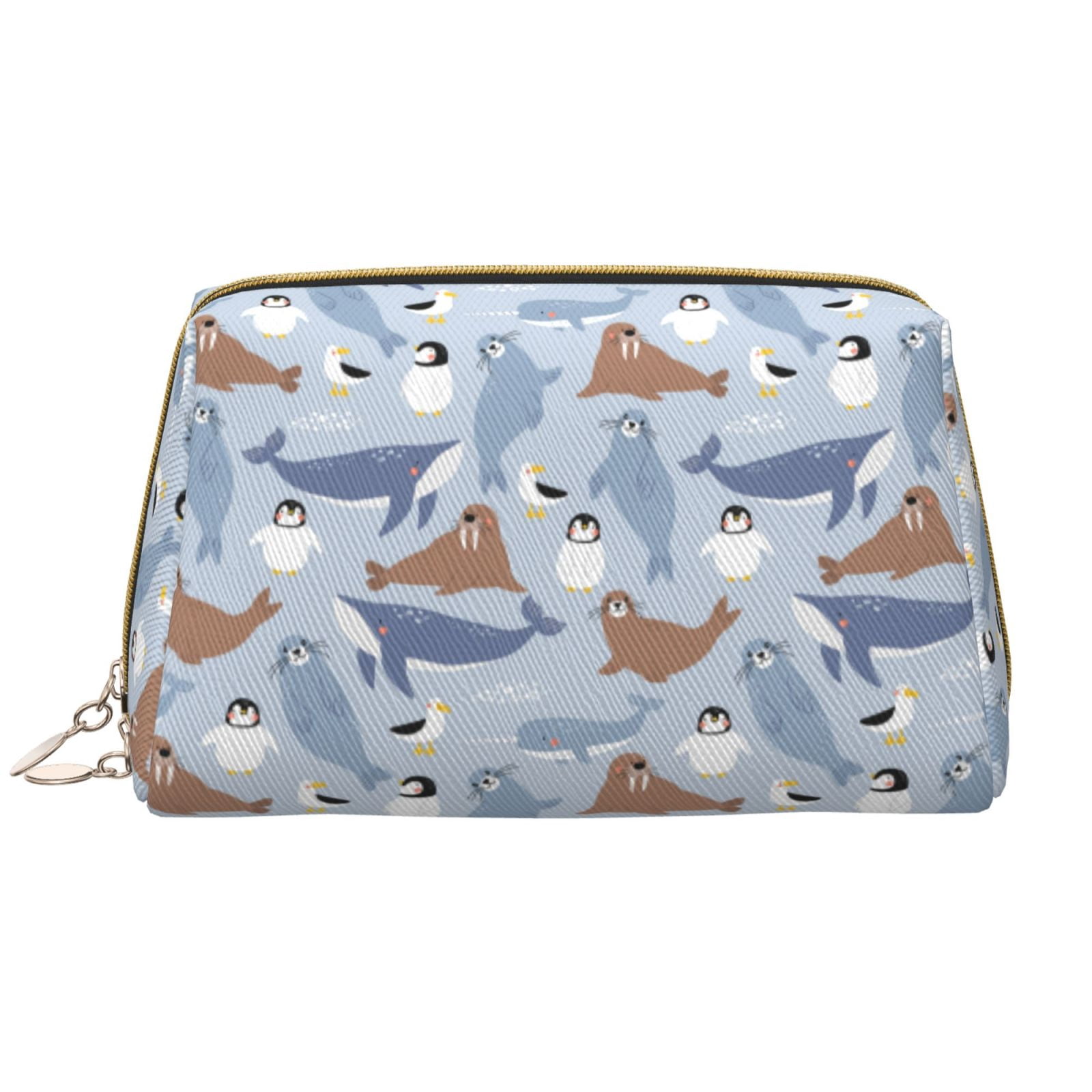 Picia Seal Fox Seagull Whales Print Leather Makeup Bag Make Up Bag ...