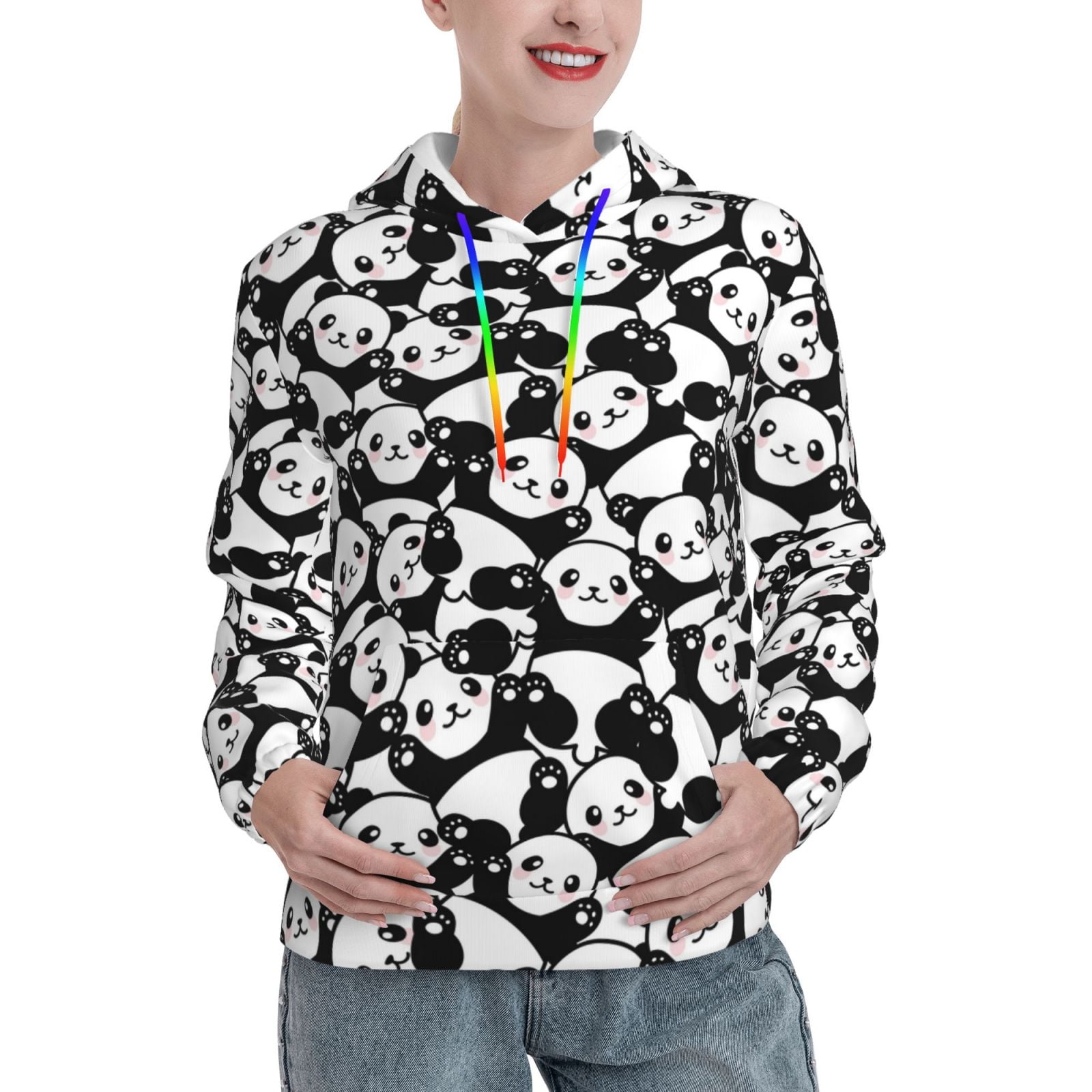 Picia Seamless Pattern Cute Panda Pattern Casual Women's Hoodie, Hooded ...