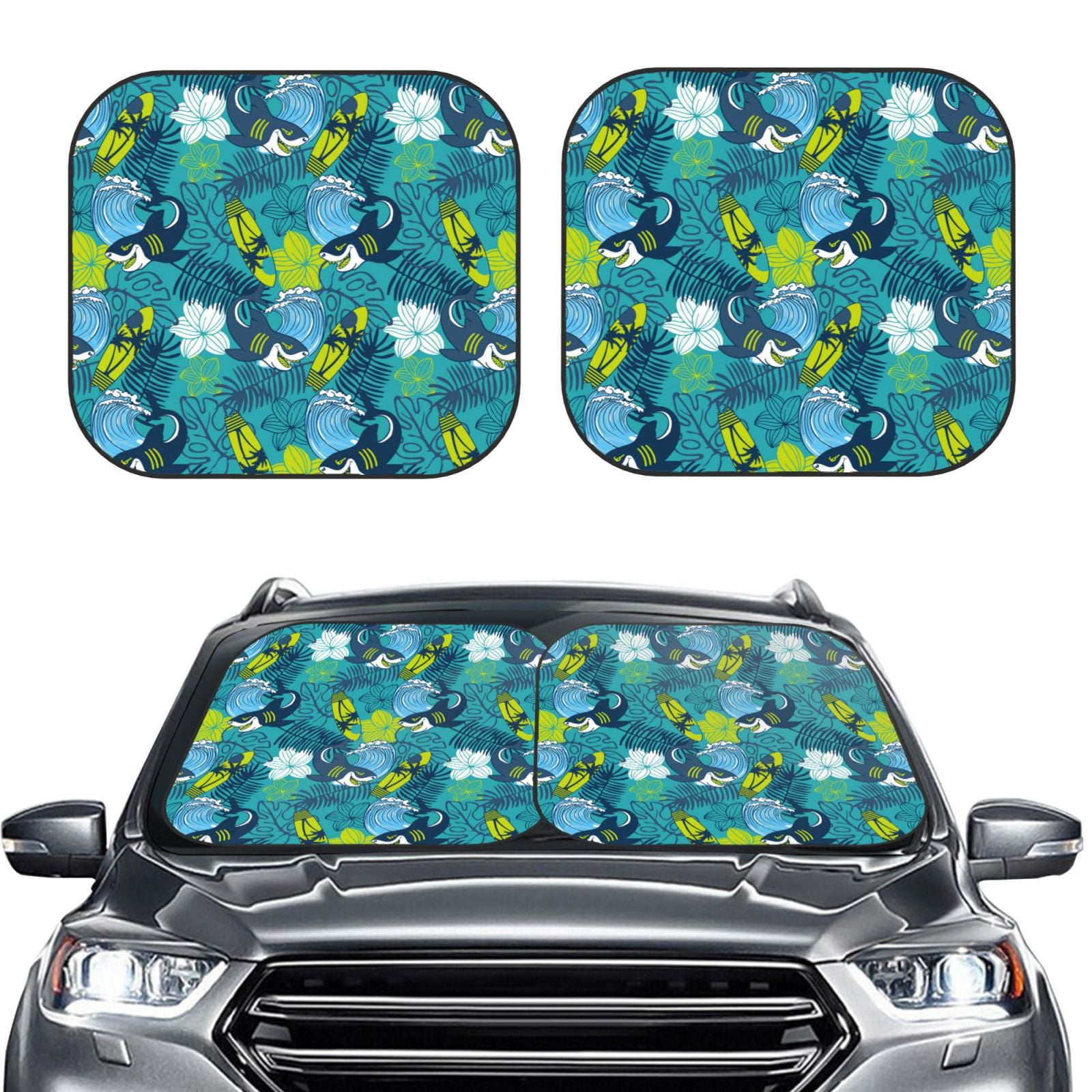 Picia Shark And Leaves 2 Piece Car Windshield Sun Shade Foldable ...