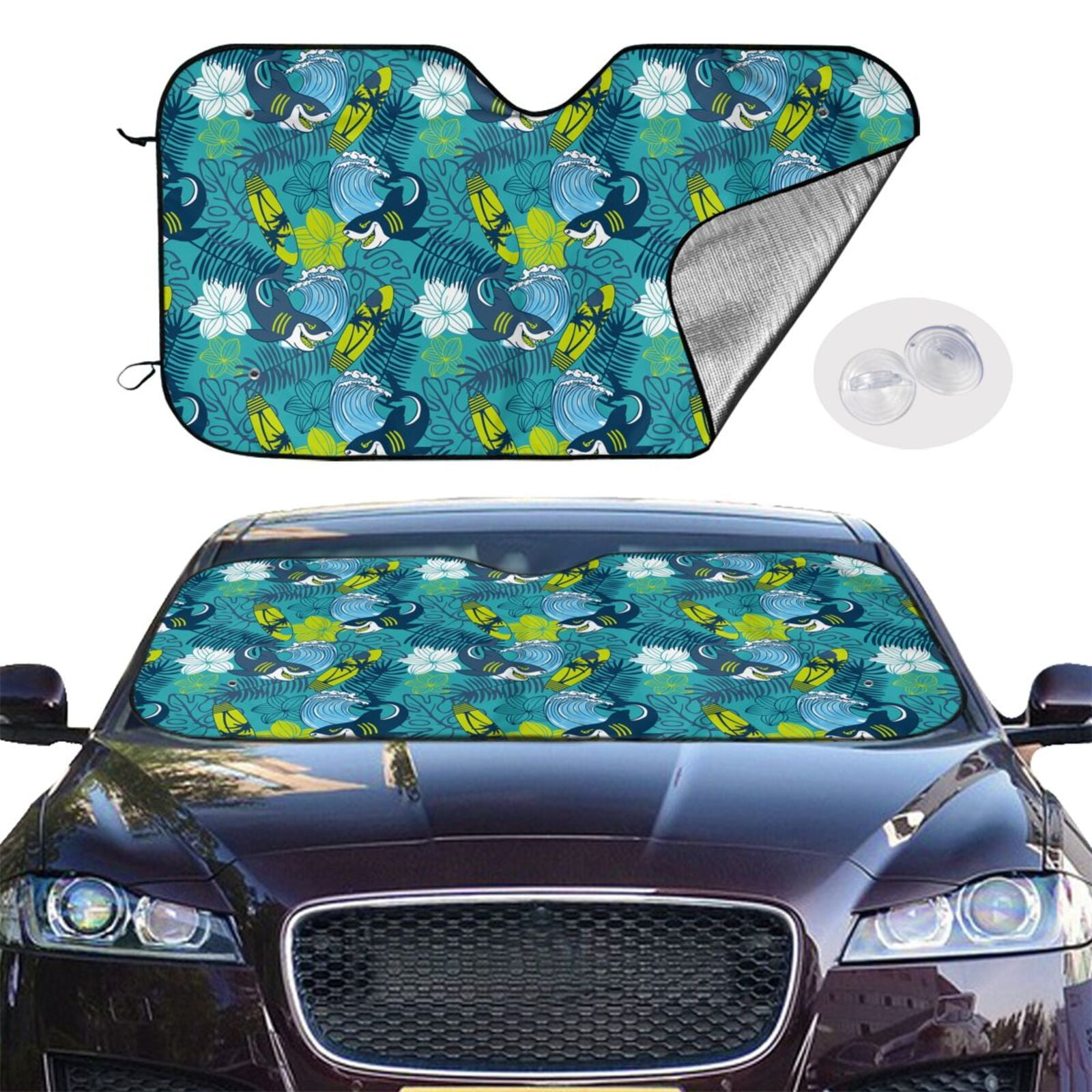 Picia Shark And Leaves Curved Windshield Sunshade Accordion Folding ...