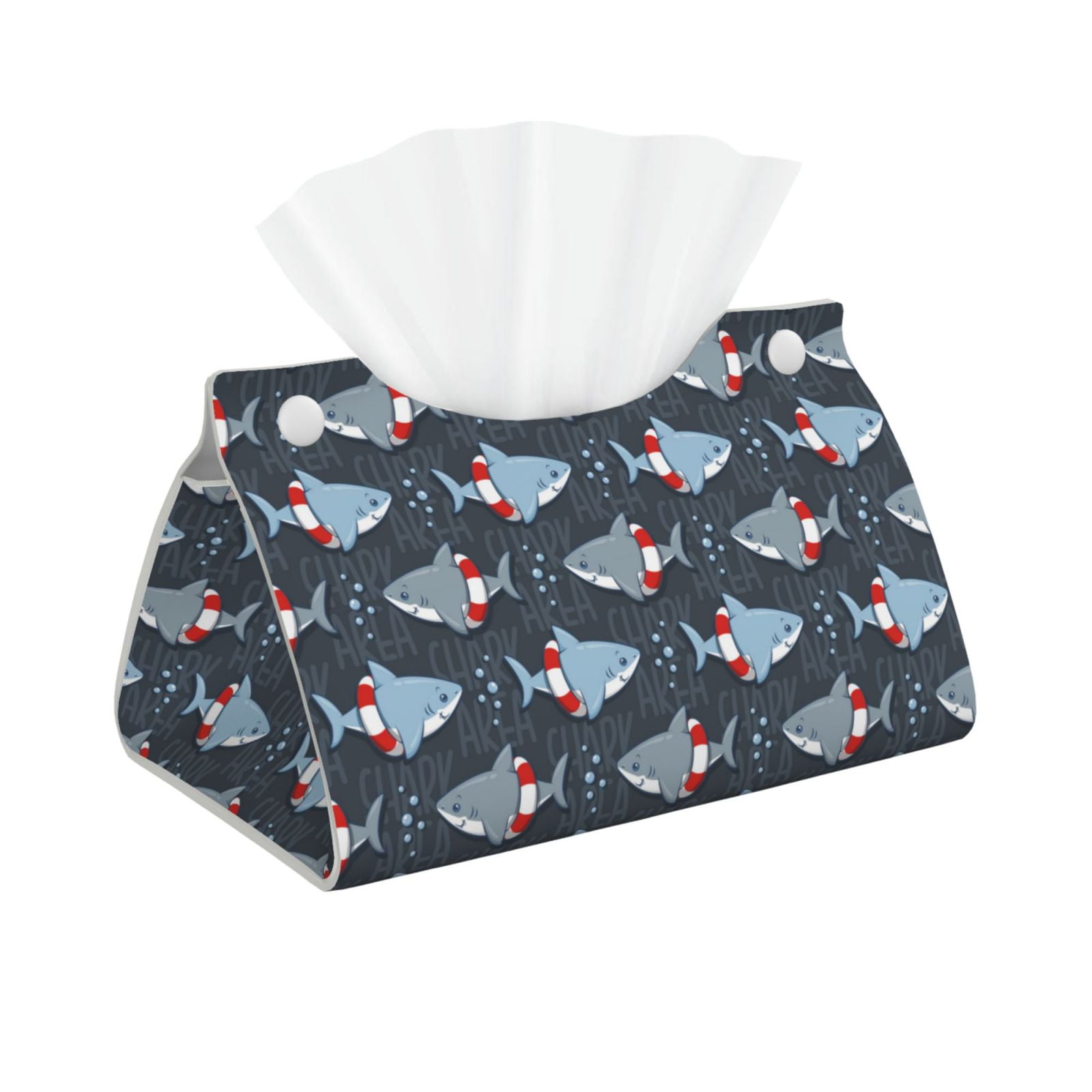 Picia Shark Wearing Swim Ring Pattern Long Tissue Box Cover,PVC Leather ...