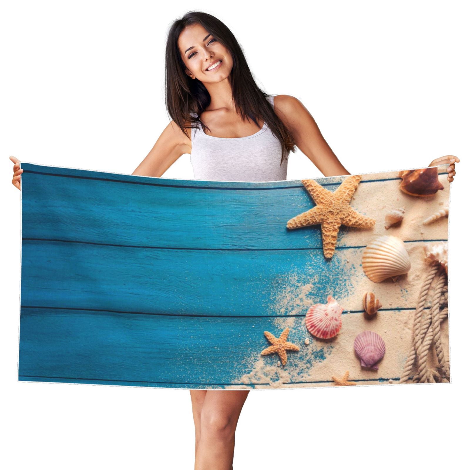 Picia Shells and Starfish Print Silver Fox Velvet Beach Towel,Quick-Dry ...