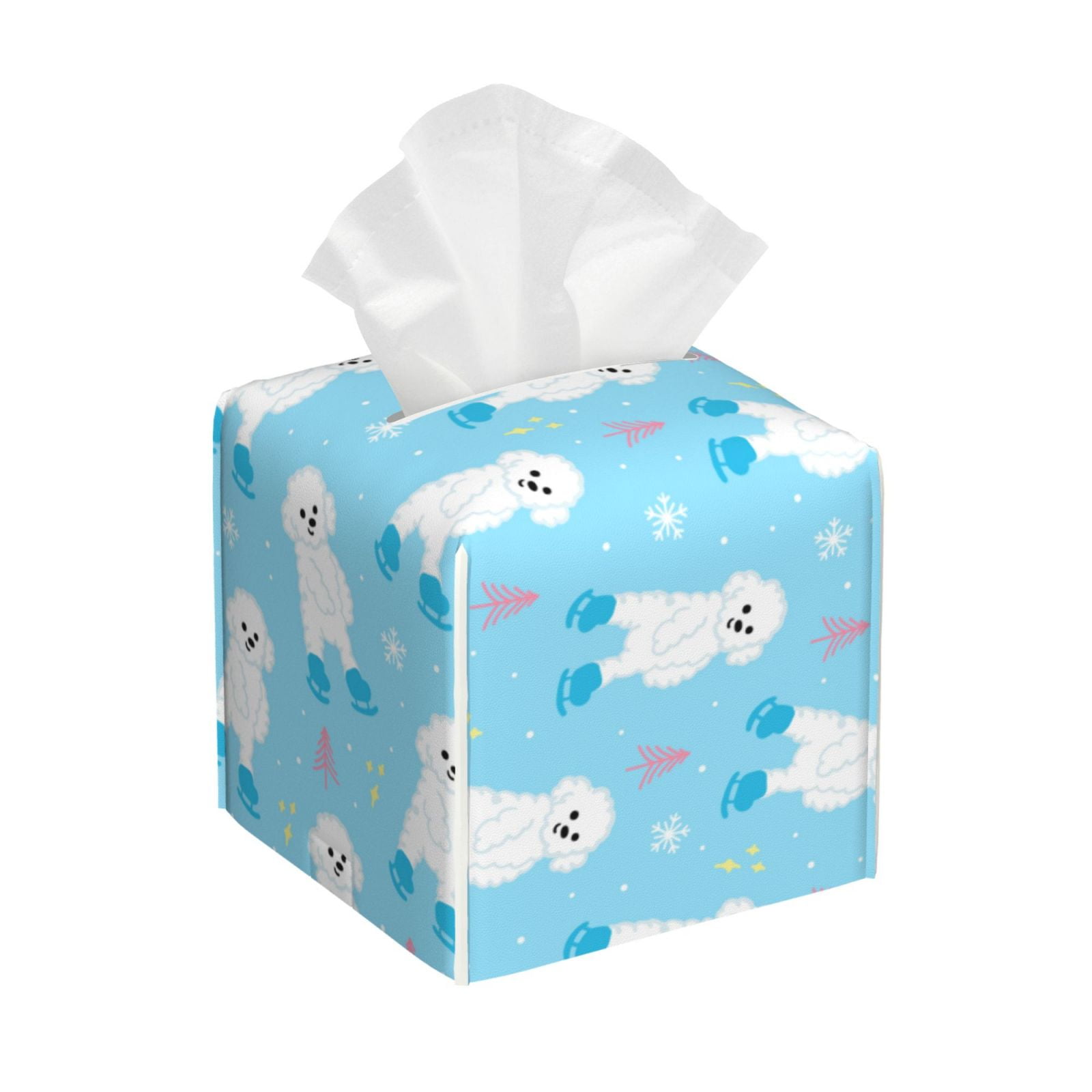 Picia Skating Poodle Fun Pattern Tissue Box Cover,PVC Leather Square ...