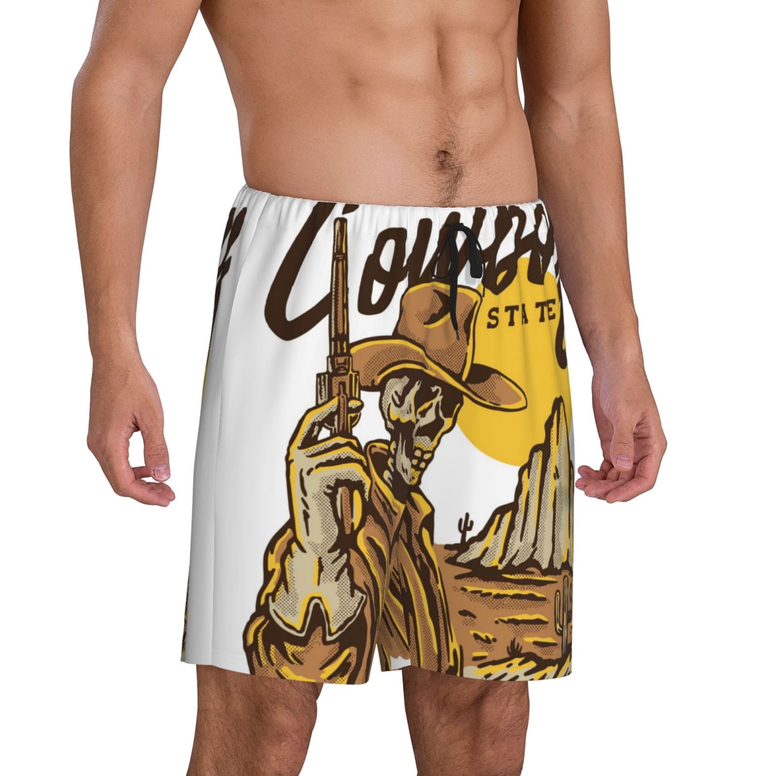 Picia Skull Cowboy Pajama Shorts for Men, Men's Pajama Bottoms ...