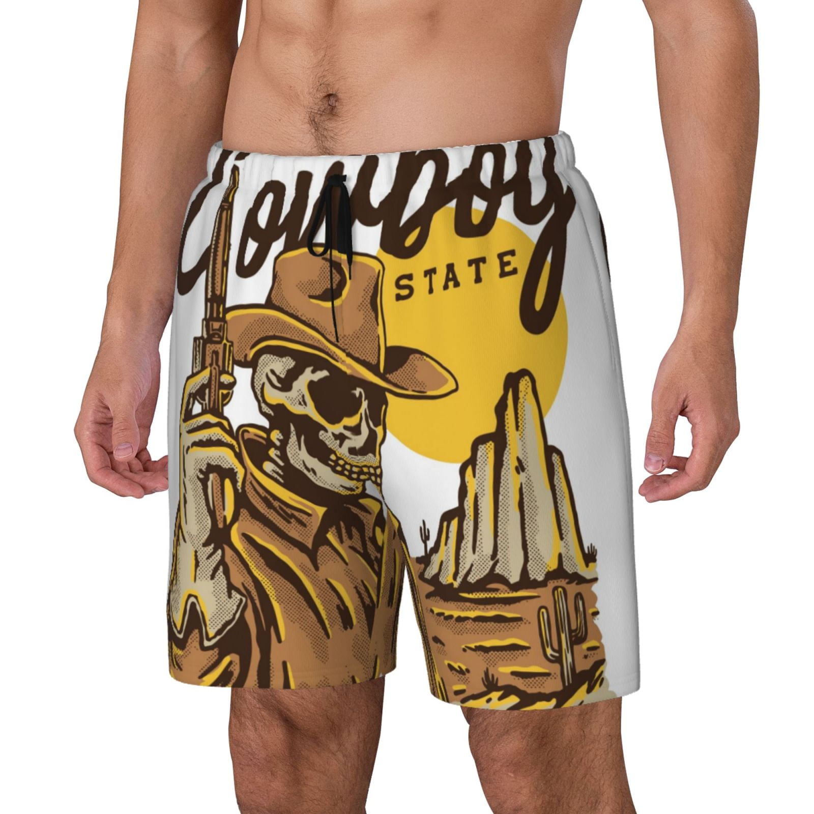 Picia Skull Cowboy pattern Mens Swim Trunks with Compression Liner ...