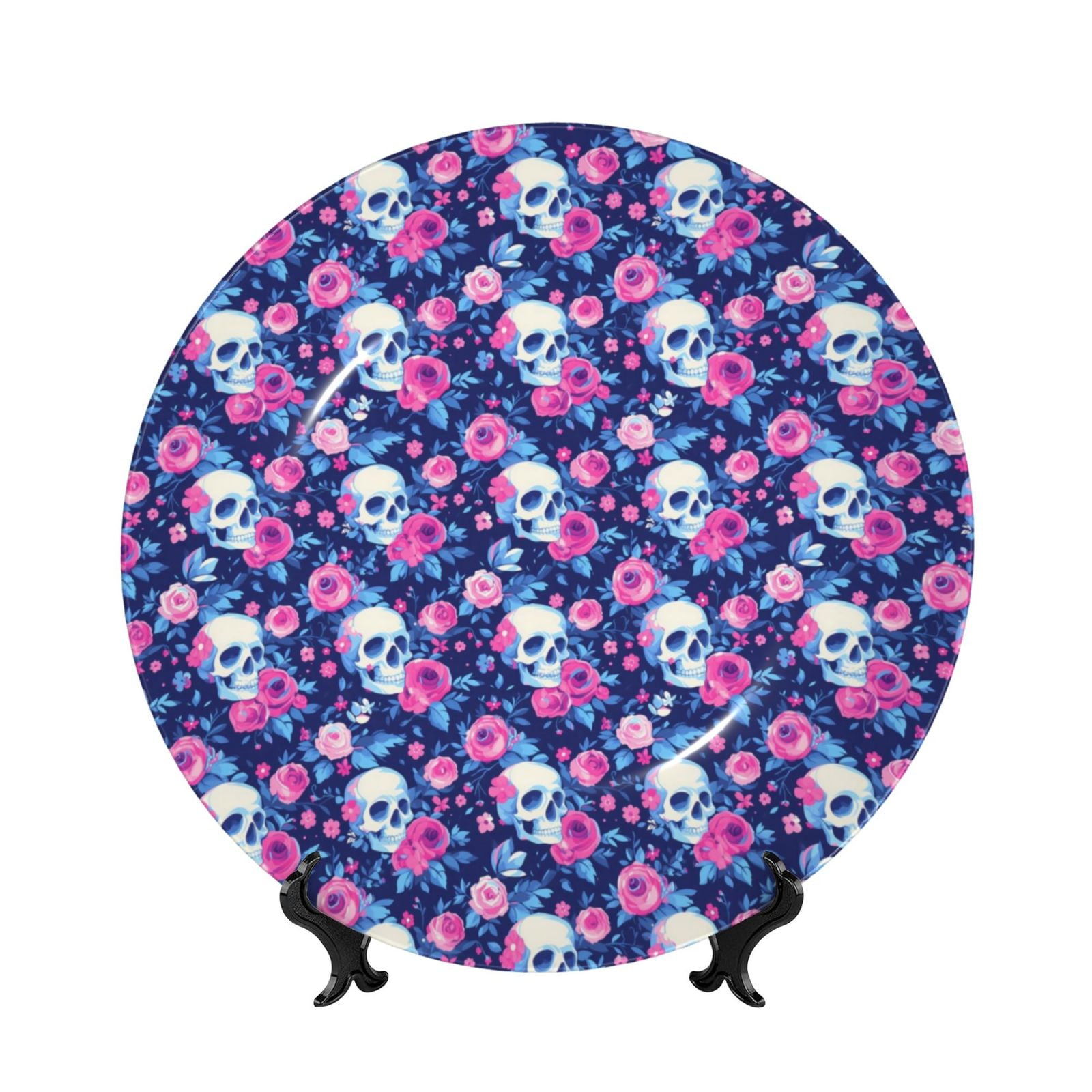 Picia Skull Flower Pattern Bone China Decorative Plate – Wall Decor ...