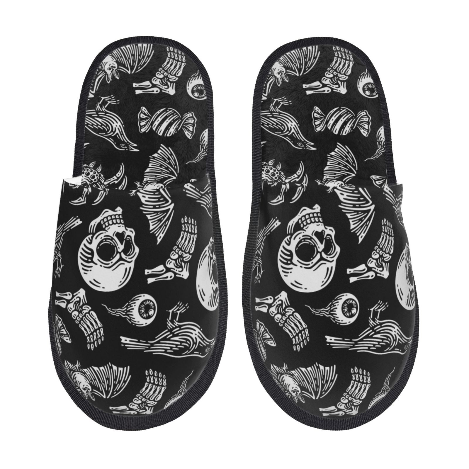 Picia Skull bird bat spider Print Women's Fuzzy Fluffy House Slippers ...