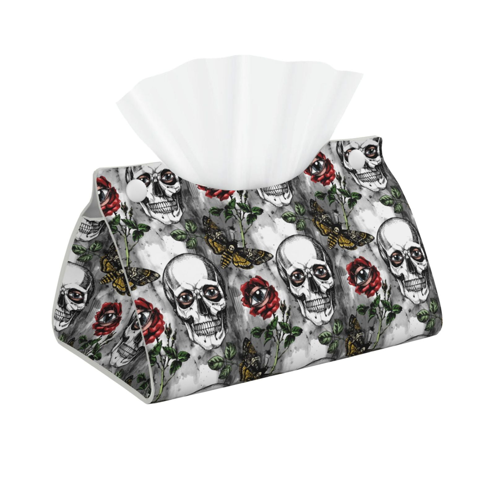 Picia Skulls Roses Pattern Long Tissue Box Cover,PVC Leather Triangle ...