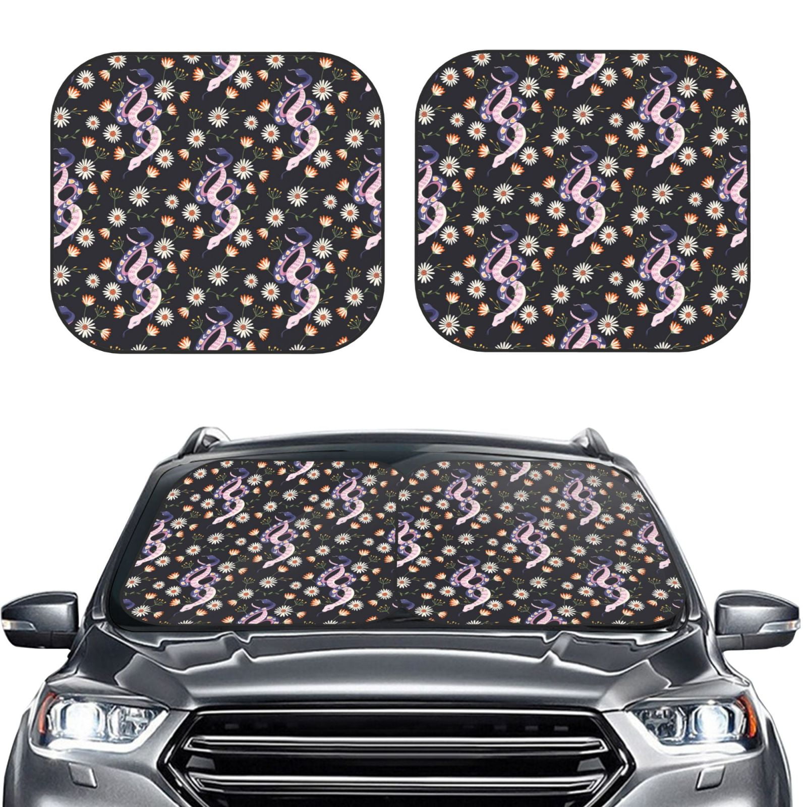 Picia Snake And Floral1 2 Piece Car Windshield Sun Shade Foldable ...