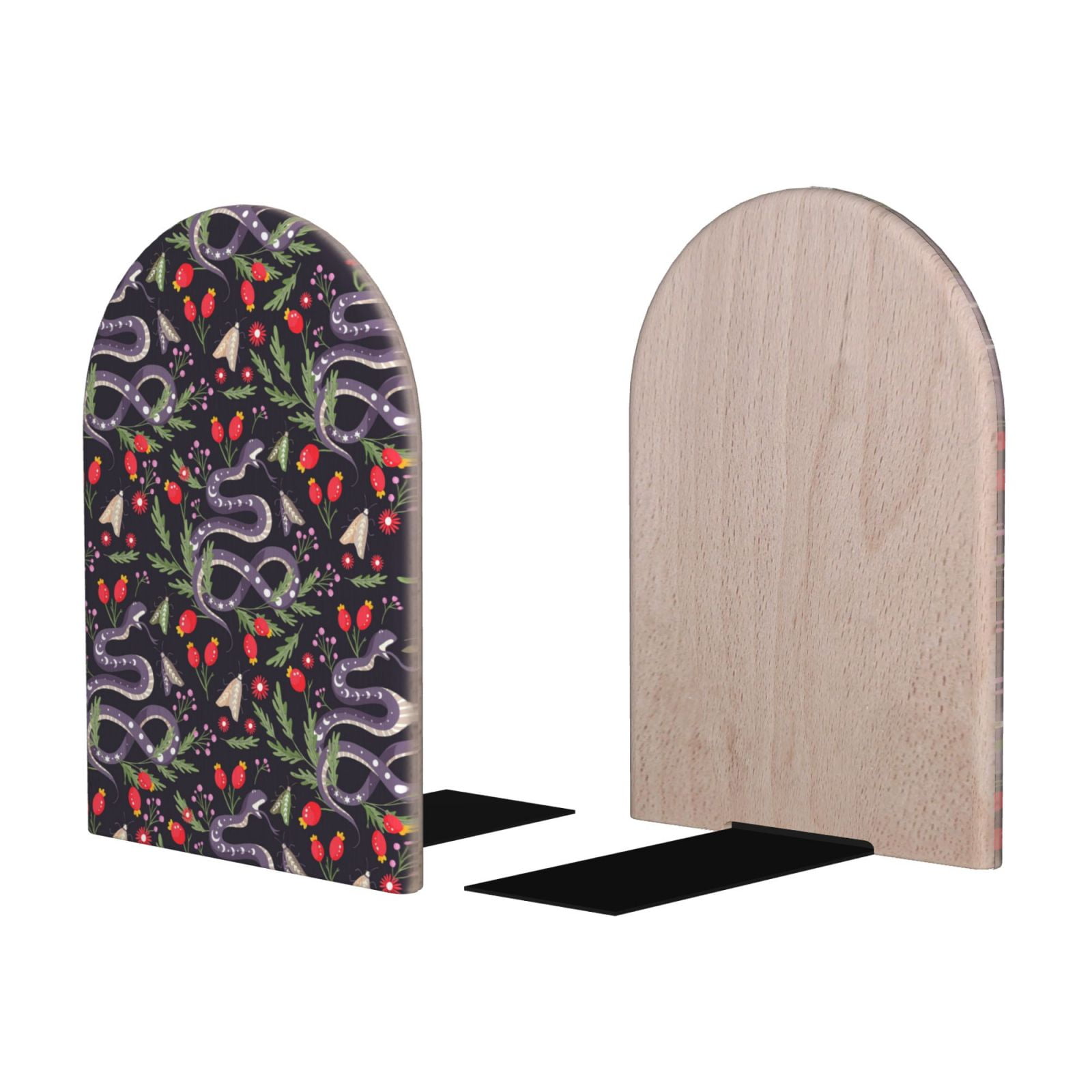 Picia Snakes And Snake Fruit Pattern Wood Bookends for Shelves,Non-slip ...