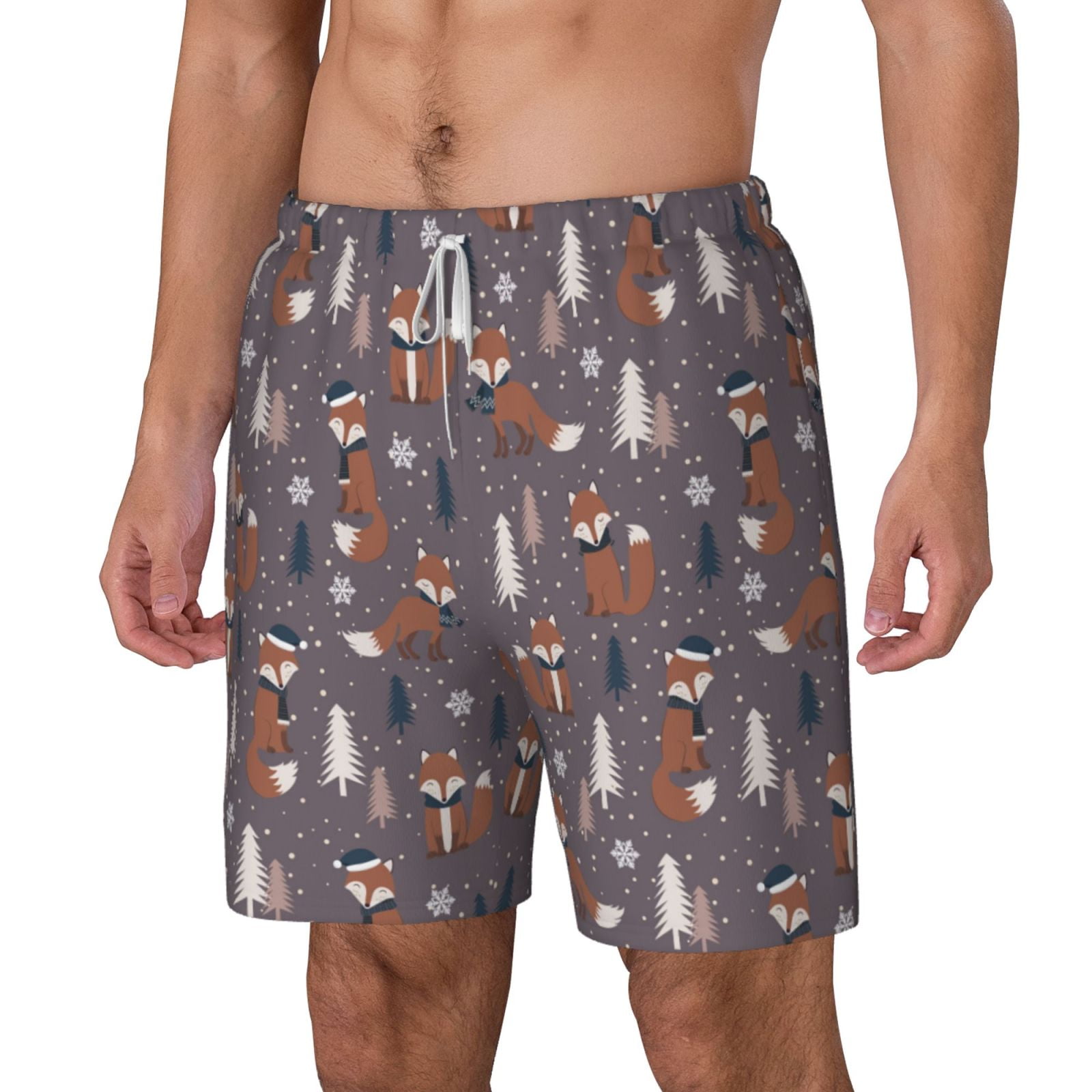 Picia Snowflake Fox pattern Mens Swim Trunks with Compression Liner ...