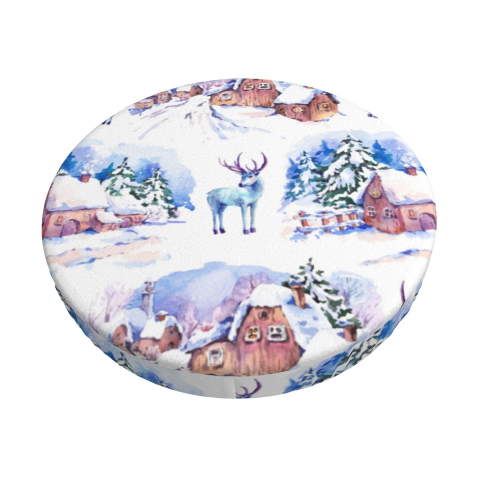 Picia Snowy Cottage Holiday Scene Pattern Round Stool Covers Comfy Seat ...