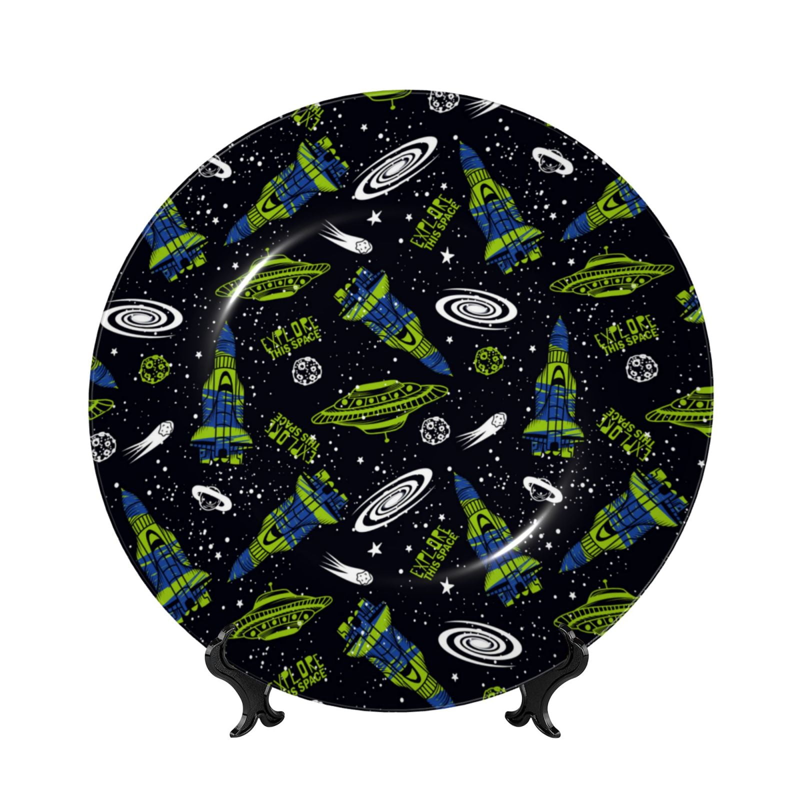 Picia Space Rockets Pattern Bone China Decorative Plate – Wall Decor ...