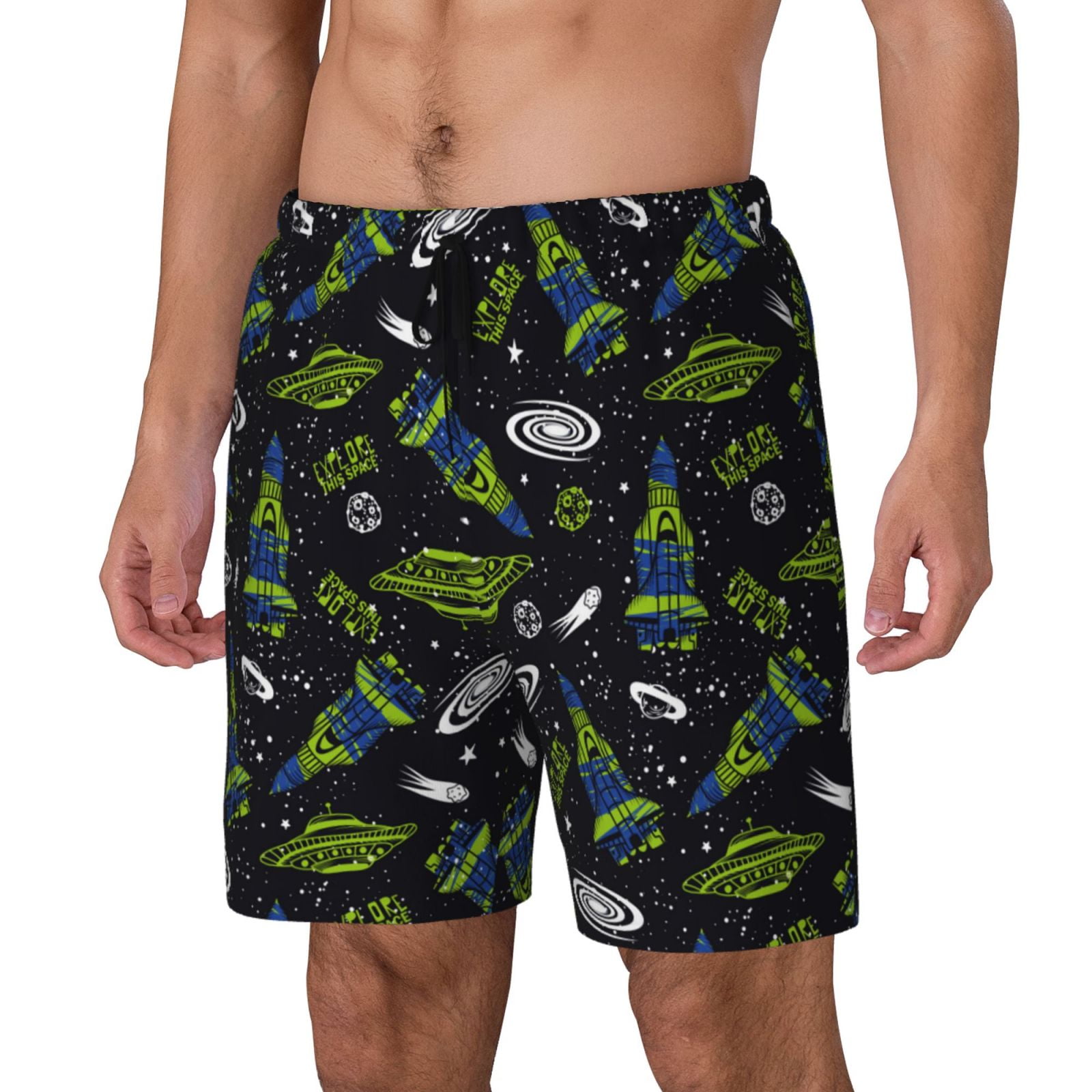 Picia Space Rockets pattern Mens Swim Trunks with Compression Liner ...
