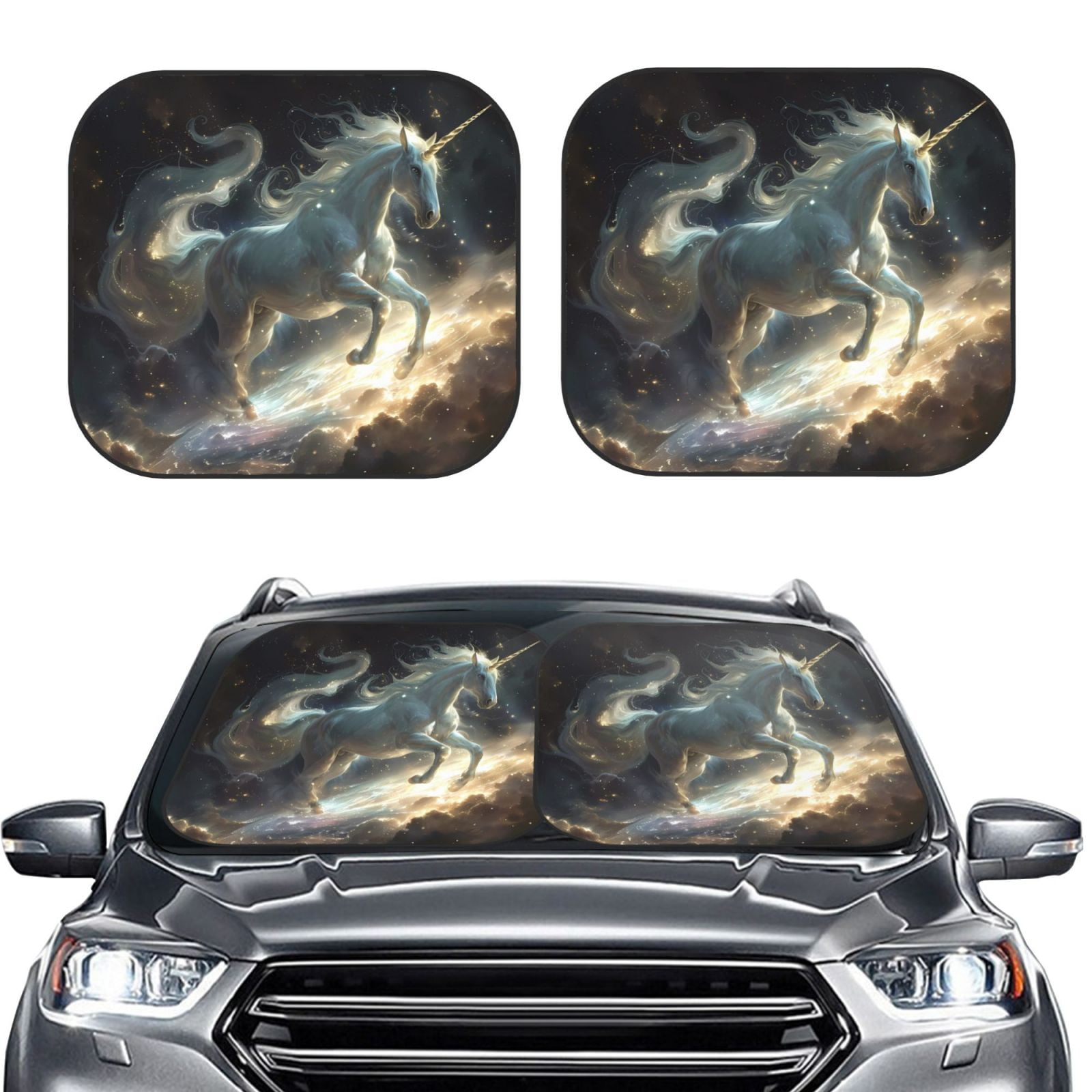 Picia Space White Horse 2 Piece Car Windshield Sun Shade Foldable ...
