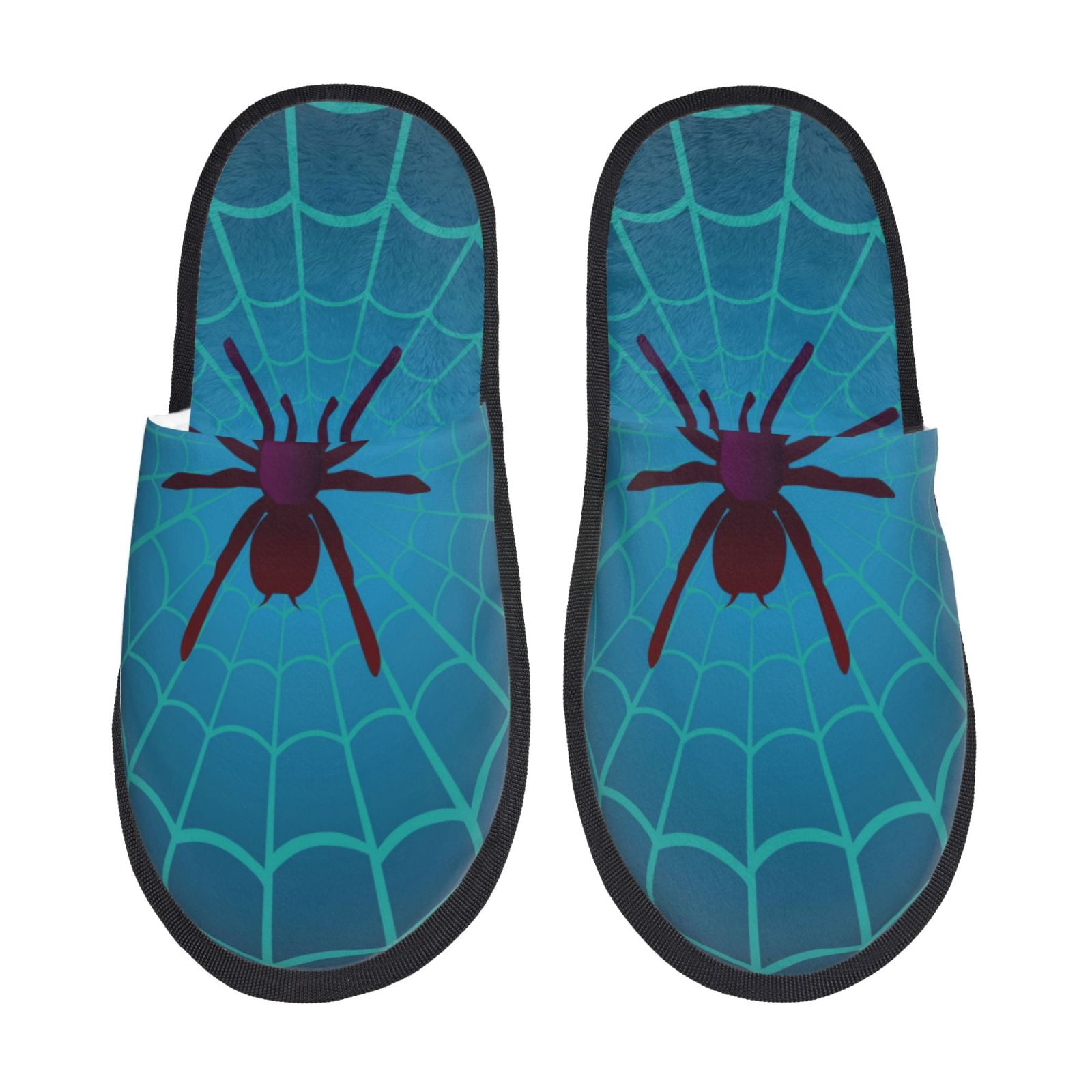 Picia Spider And Cobweb Print Women's Fuzzy Fluffy House Slippers Plush ...