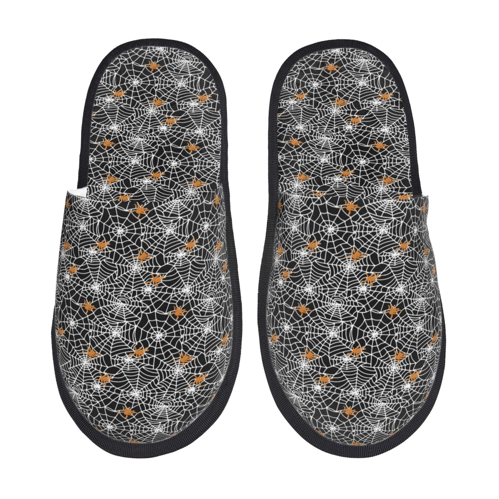 Picia Spider Cobweb Print Women's Fuzzy Fluffy House Slippers Plush ...