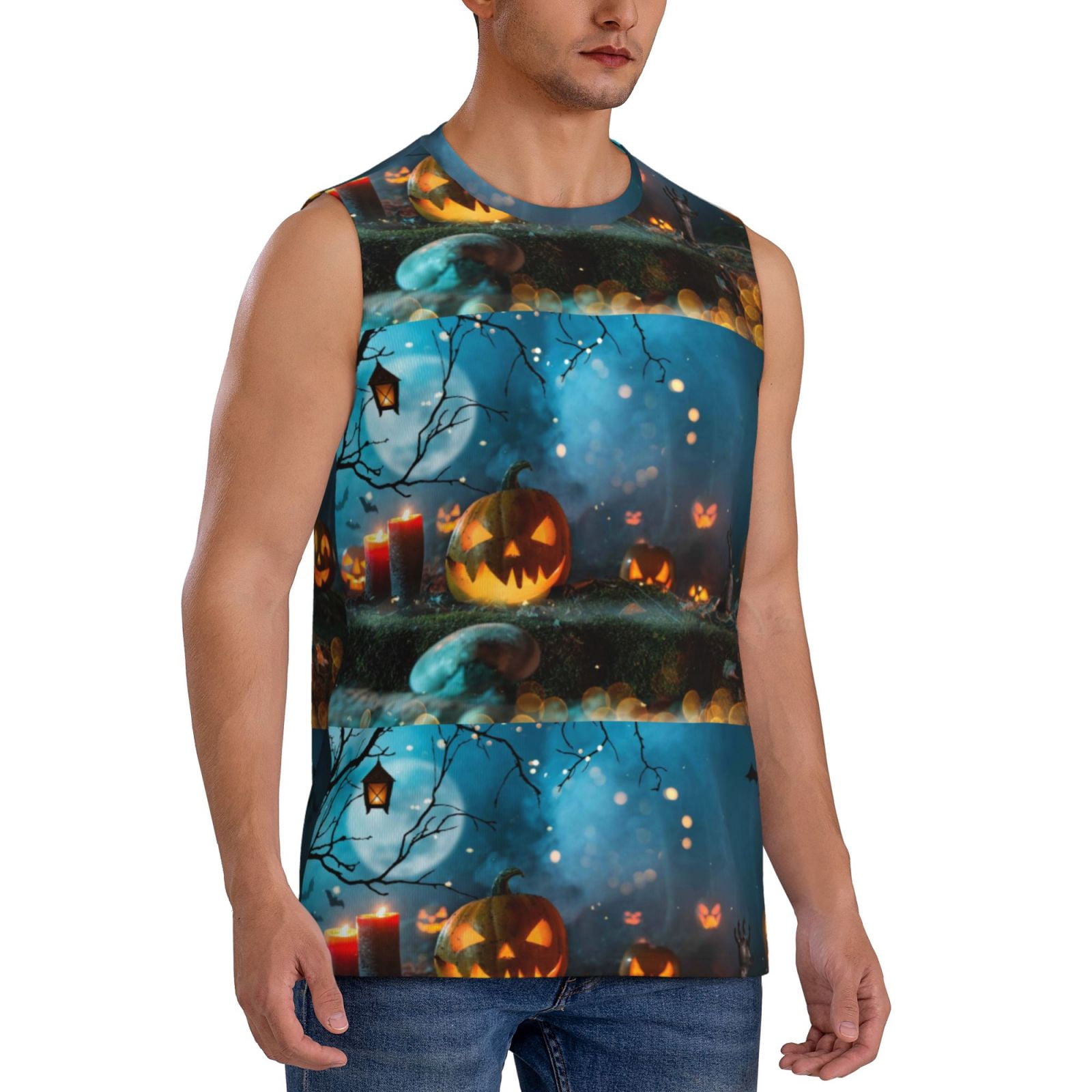 Picia Spooky Halloween mens Cotton Tank Undershirts , Moisture-wicking ...