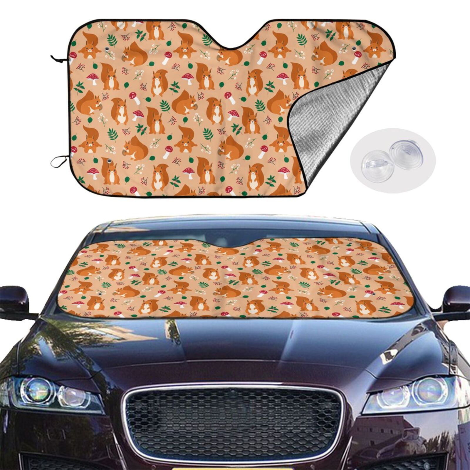 Picia Squirrel And Mushroom Curved Windshield Sunshade Accordion ...