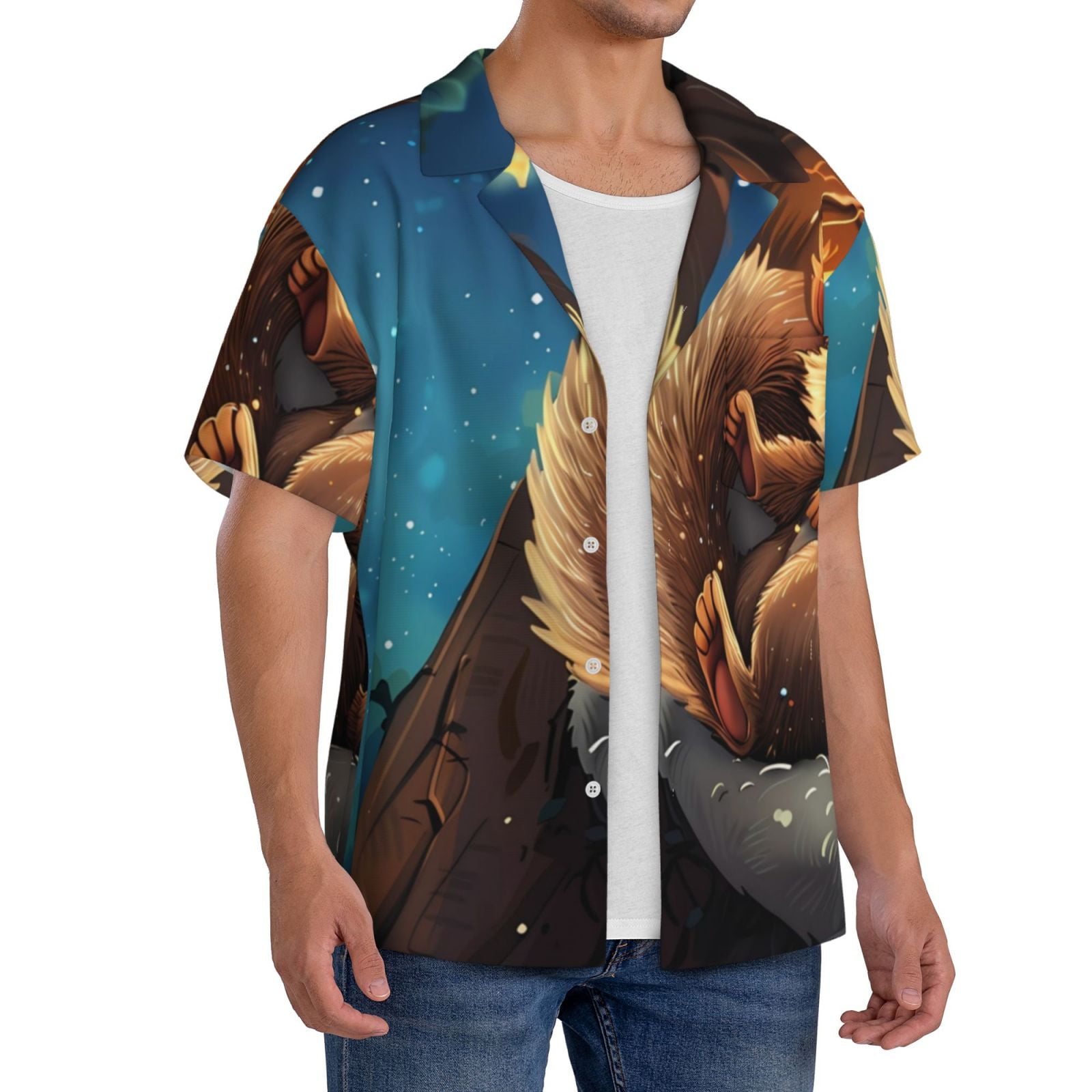 Picia Squirrel Sleeping In Tree Men's Linen Shirts Short Sleeve Cuban ...