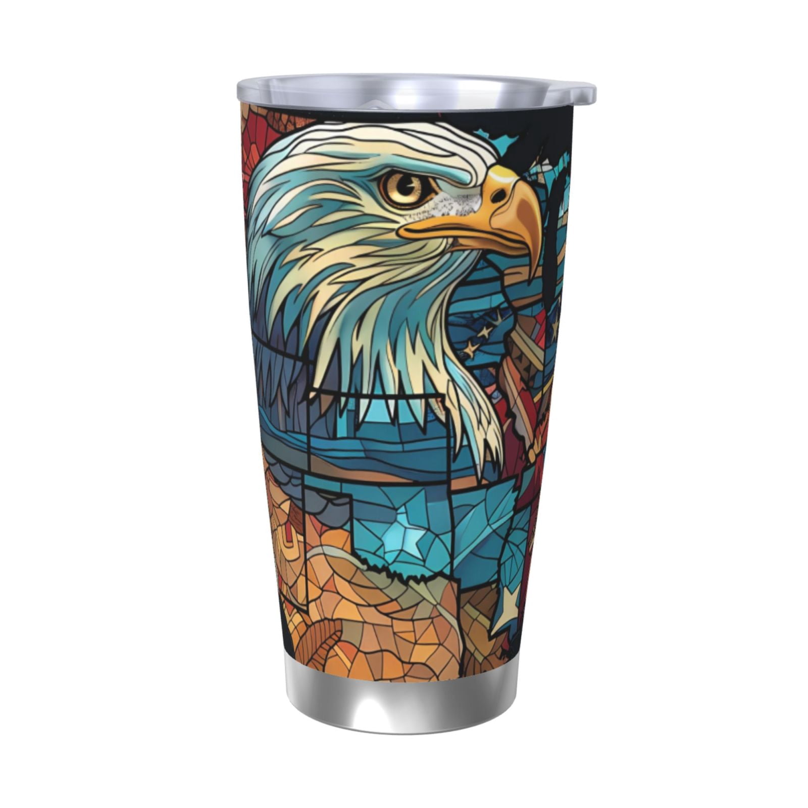 Picia Stained Glass Eagle USA Pattern 20 oz Tumbler Stainless Steel ...