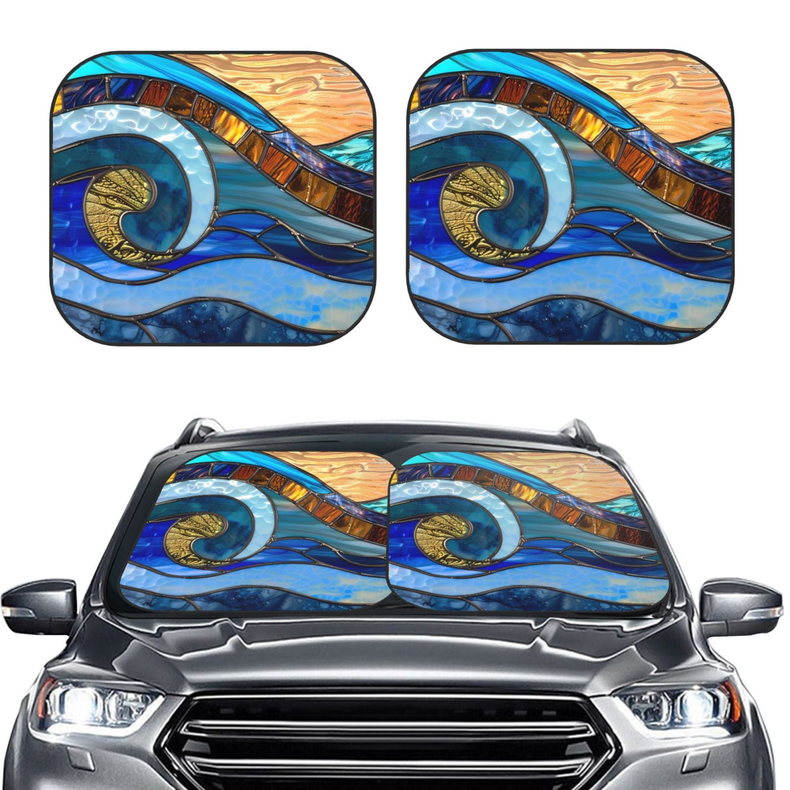 Picia Stained Glass Ocean Wave 2 Piece Car Windshield Sun Shade ...