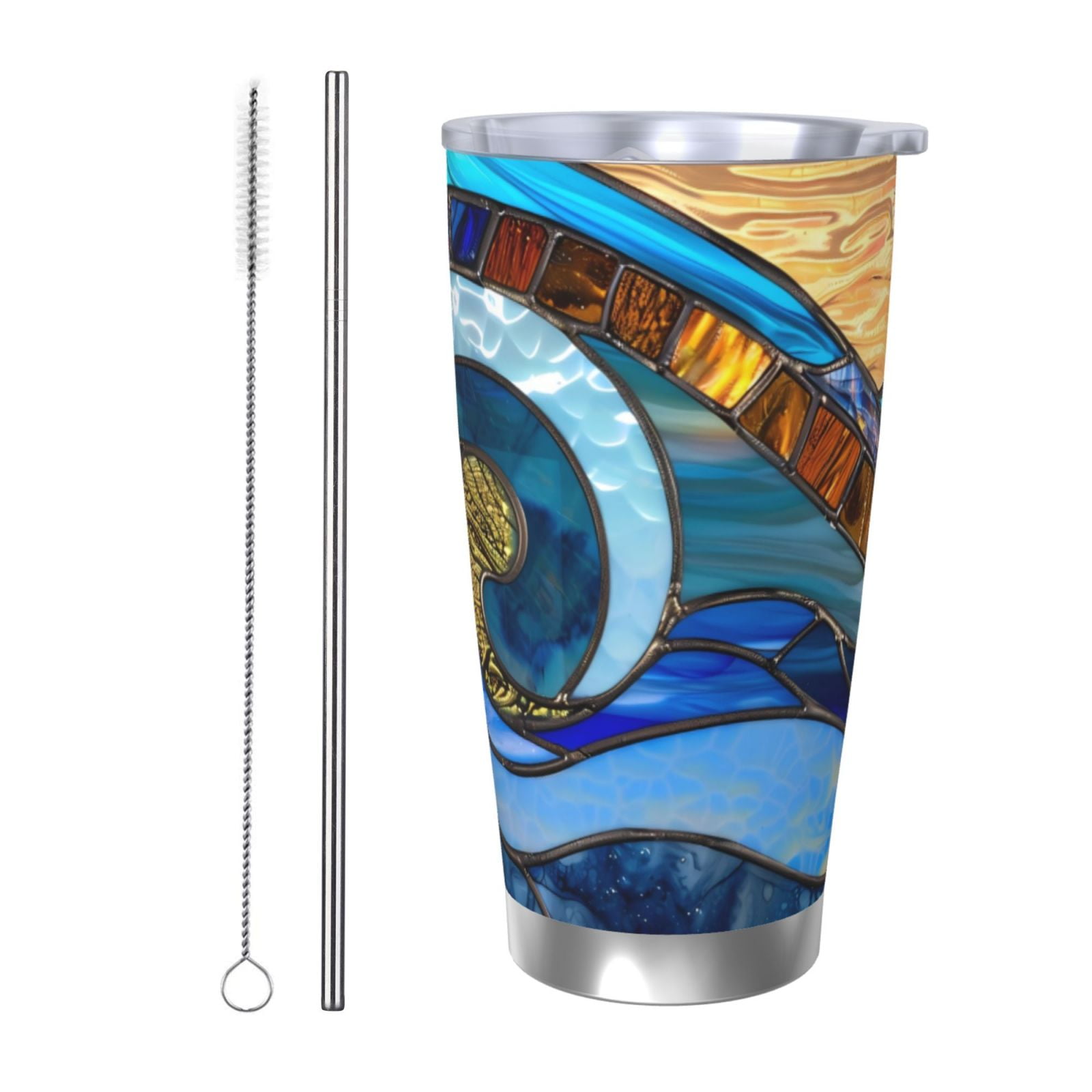 Picia Stained Glass Ocean Wave Pattern 20 oz Tumbler Stainless Steel ...