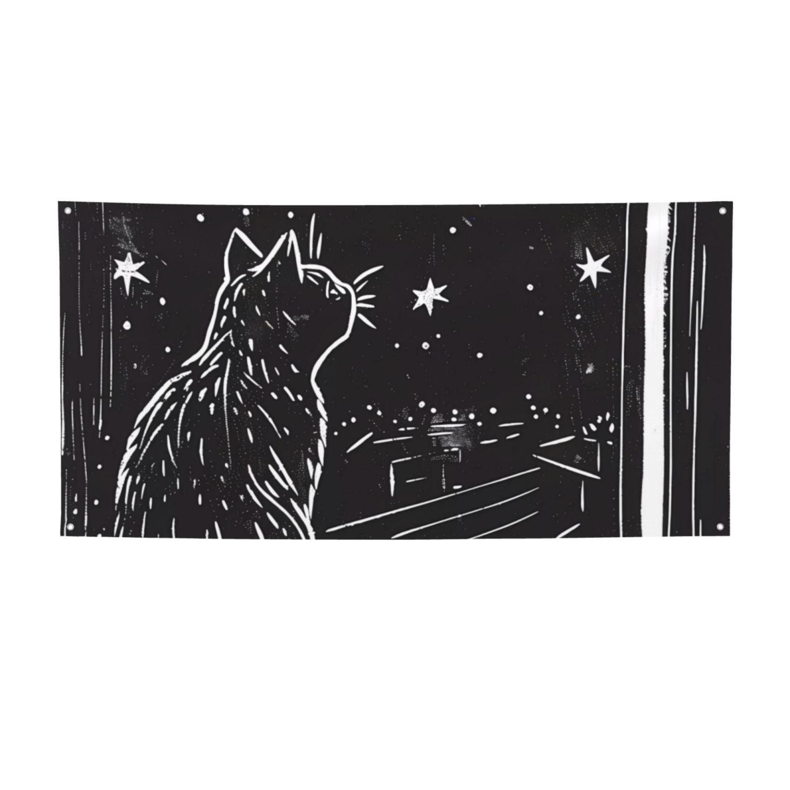 Picia Star Gazing Cat Illustration Pattern Party Banner, Festive ...