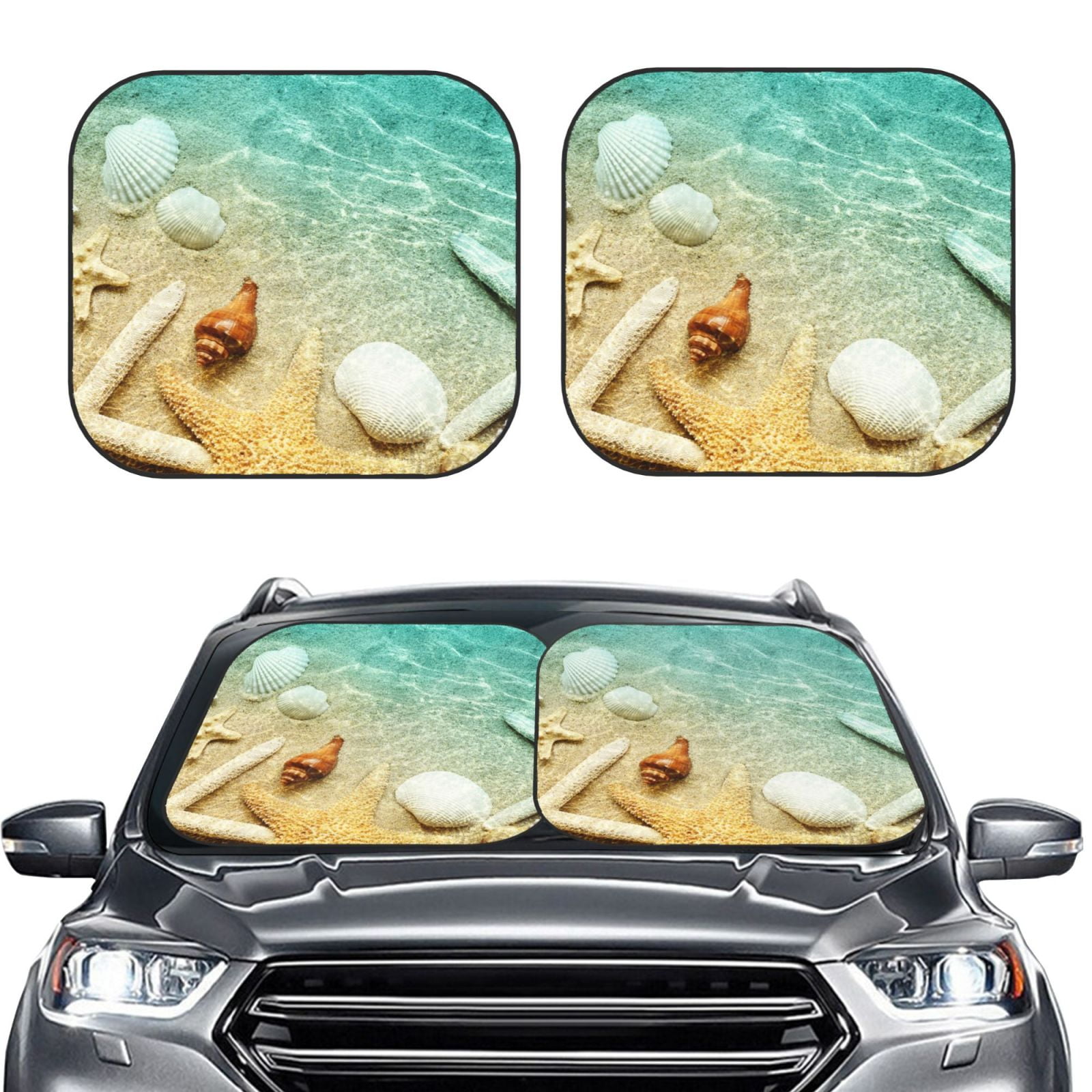 Picia Starfish And Seashell On The Beach 2 Piece Car Windshield Sun ...