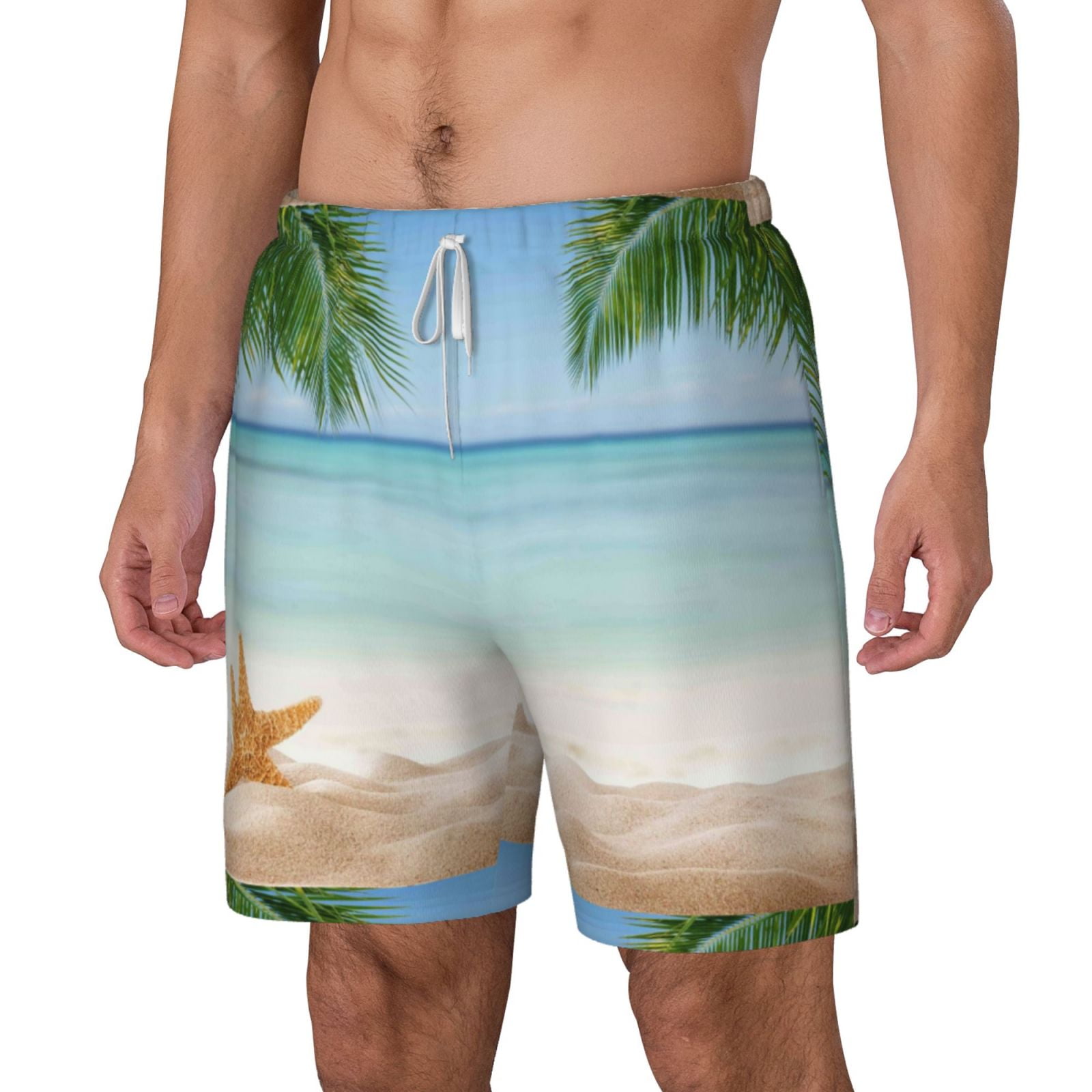 Picia Starfish in Beach pattern Mens Swim Trunks with Compression Liner ...