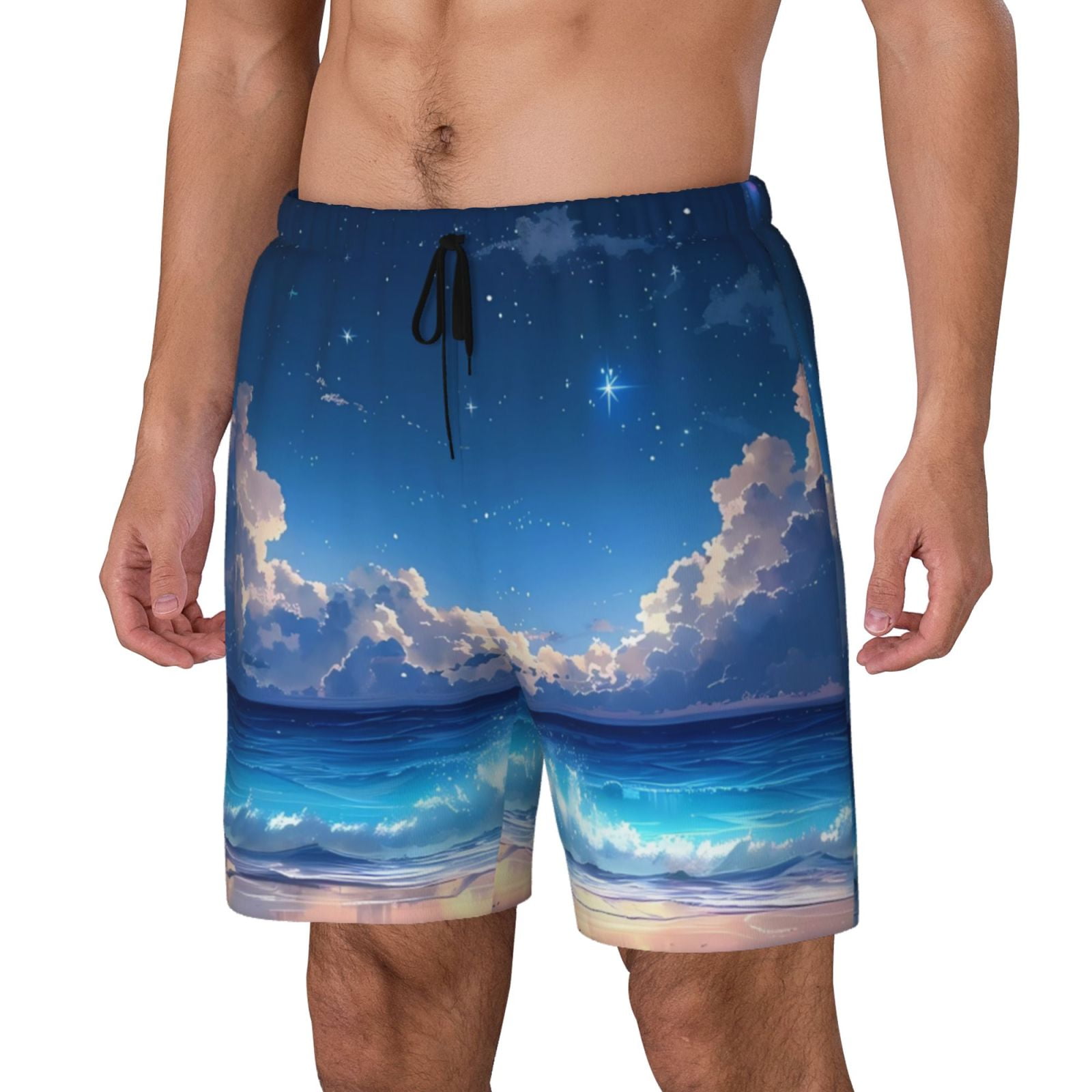 Picia Starry Night Ocean View pattern Mens Swim Trunks with Compression ...