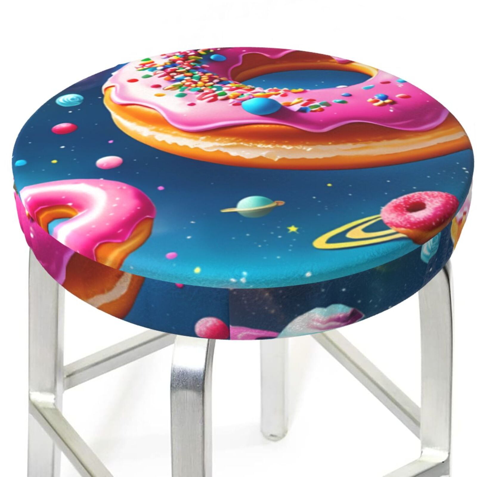 Picia Starry Sky Colorful Donut pattern Round Stool Covers Comfy Seat ...
