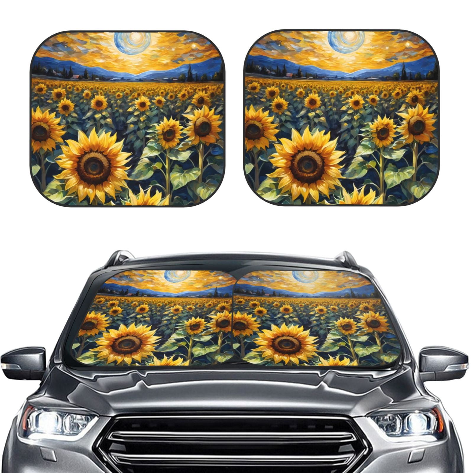 Picia Starry Sky Moon Sunflower 2 Piece Car Windshield Sun Shade ...