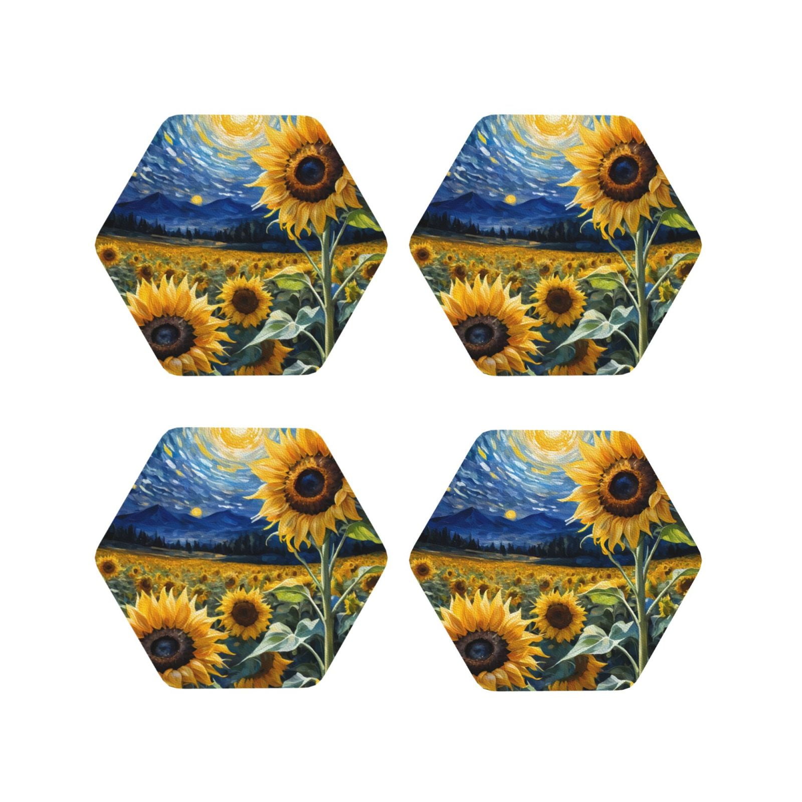 Picia Starry Sky Sunflower Printed Leather Coasters for Drinks, 4 ...