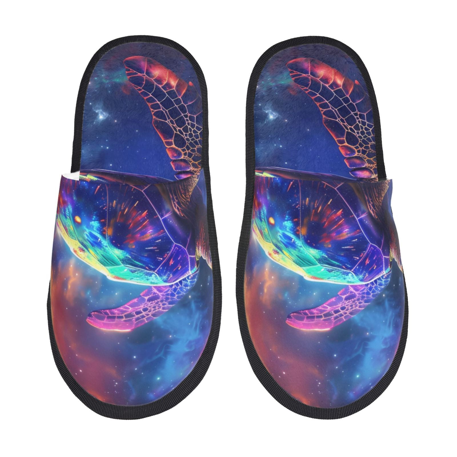 Picia Starry Sky Turtle Print Women's Fuzzy Fluffy House Slippers Plush Memory Foam Shoes Indoor ...