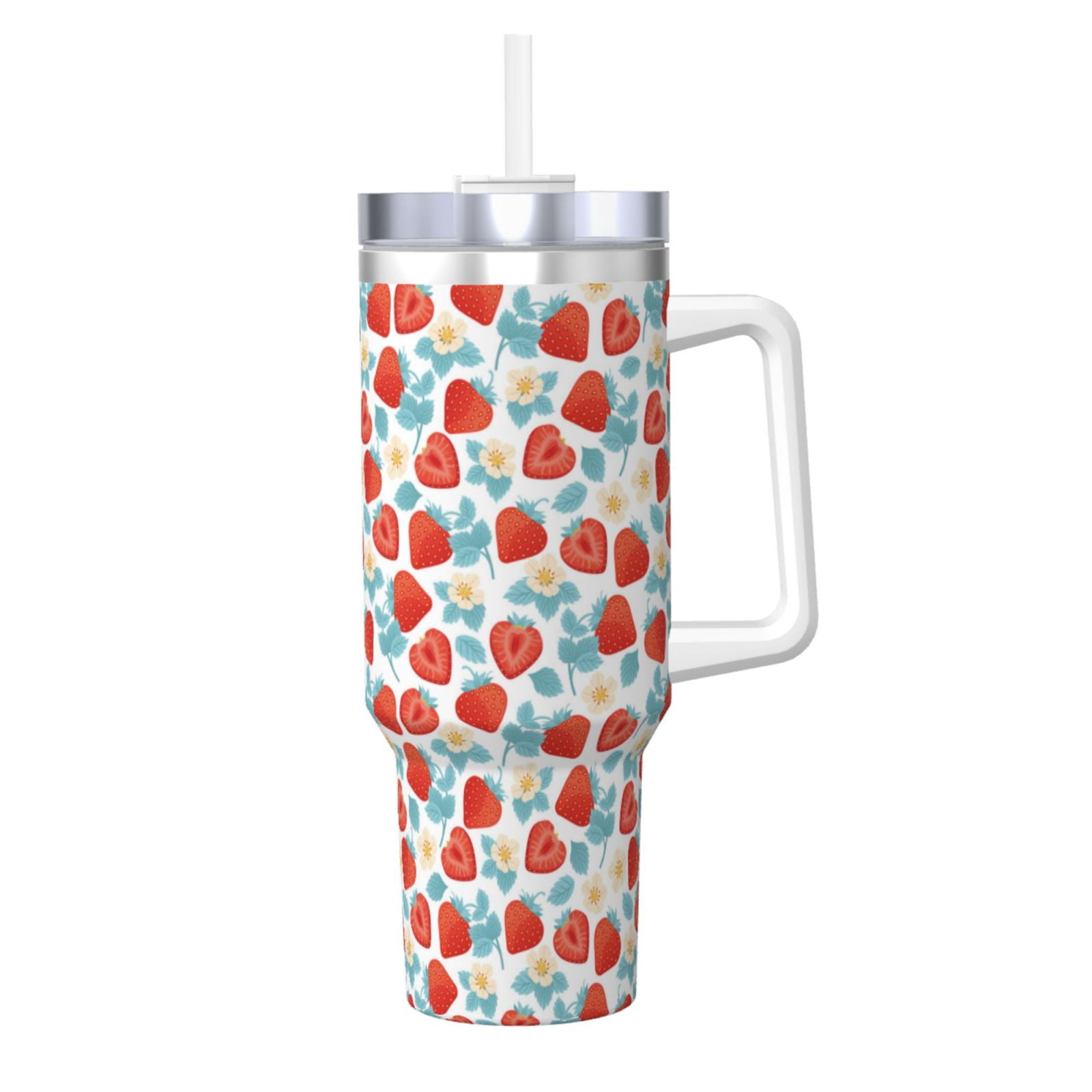 Picia Strawberries Pattern 40oz Ice Bully Insulated Tumbler with Handle ...