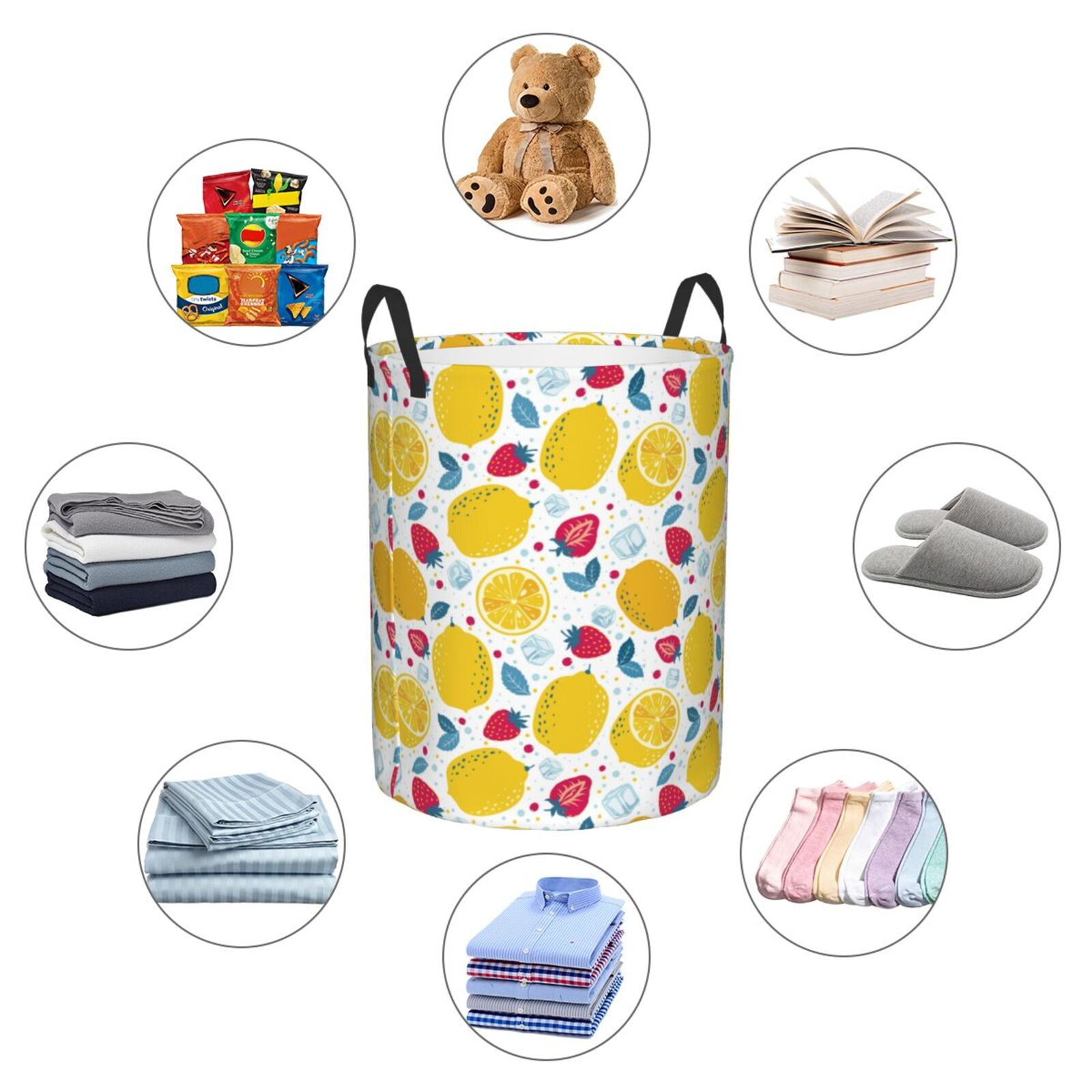 Picia Strawberry Lemon Large Laundry Basket, Waterproof, Freestanding ...