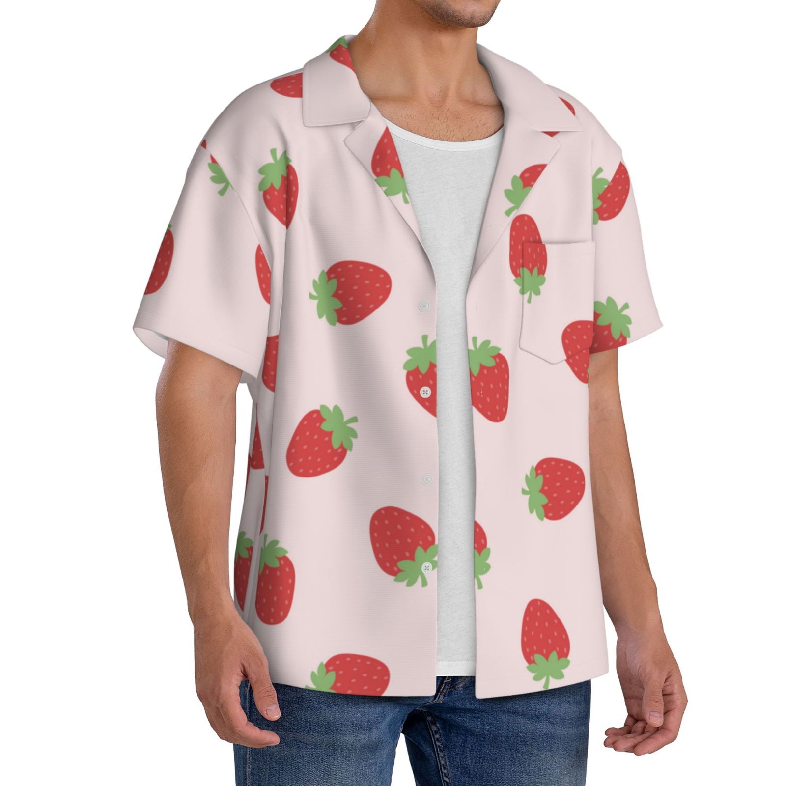 Picia Strawberry Men's Linen Shirts Short Sleeve Cuban Beach Shirts ...