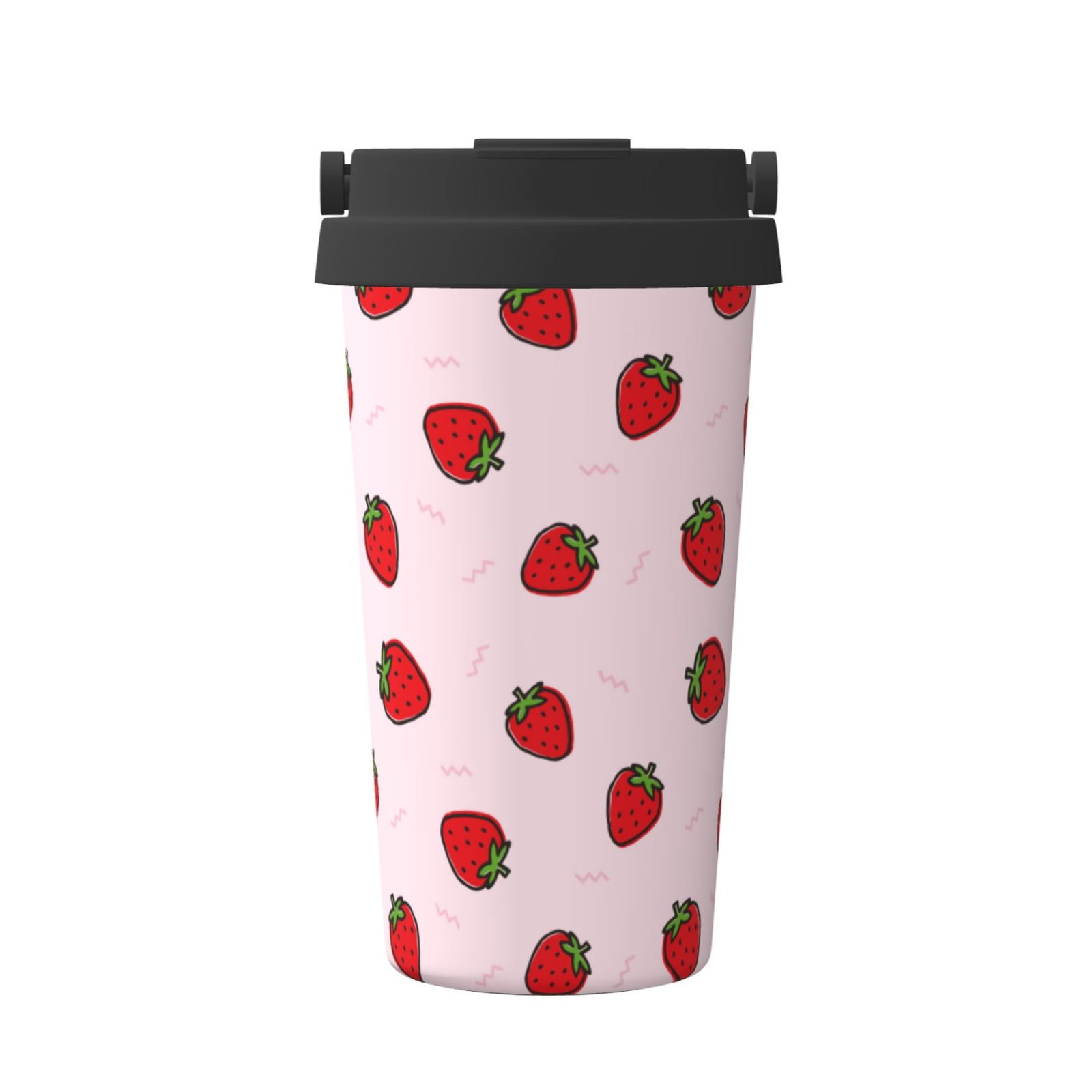 Picia Strawberry Pattern 500ml Carry Insulated Coffee Mug, Stainless ...