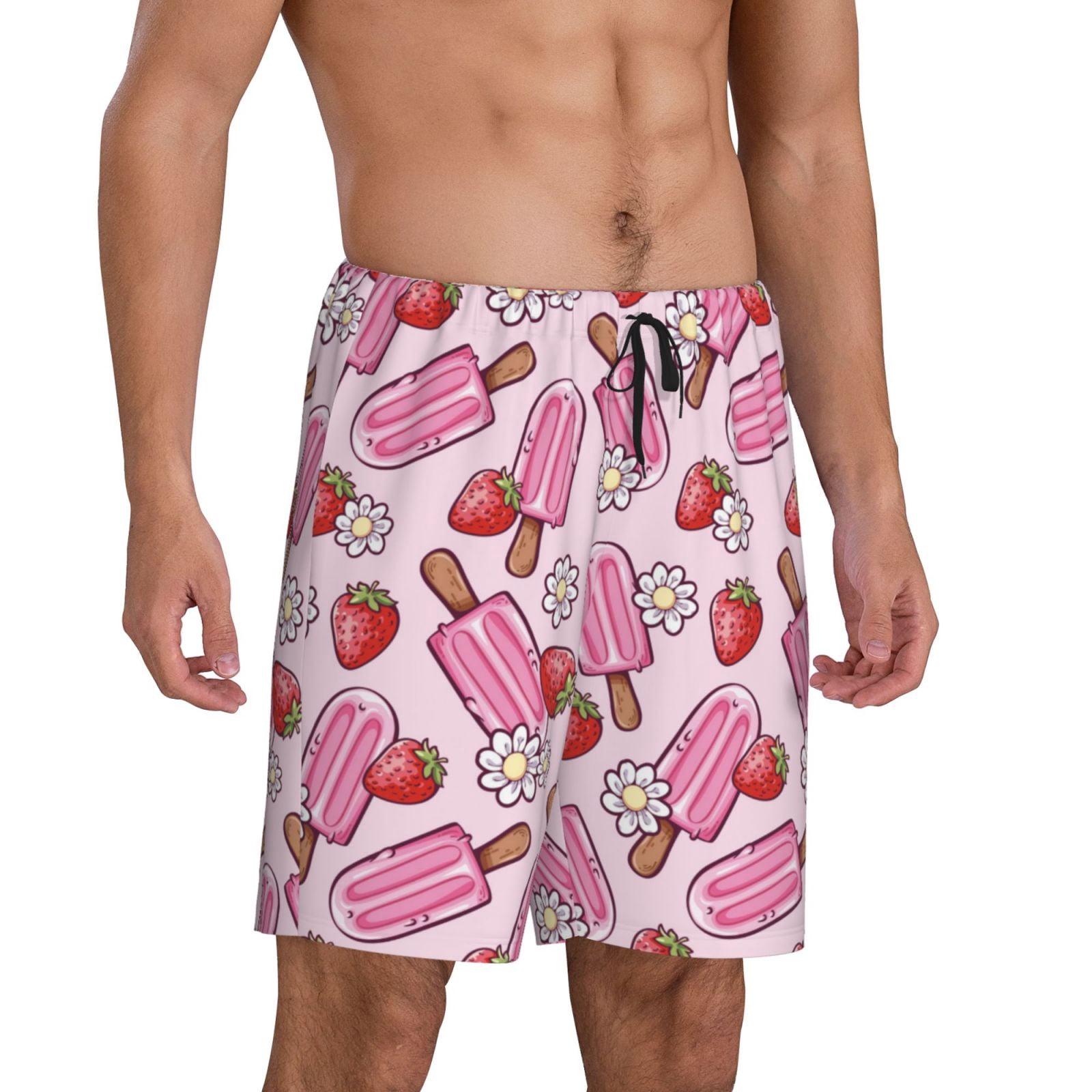 Picia Strawberry Popsicle Pajama Shorts for Men, Men's Pajama Bottoms ...