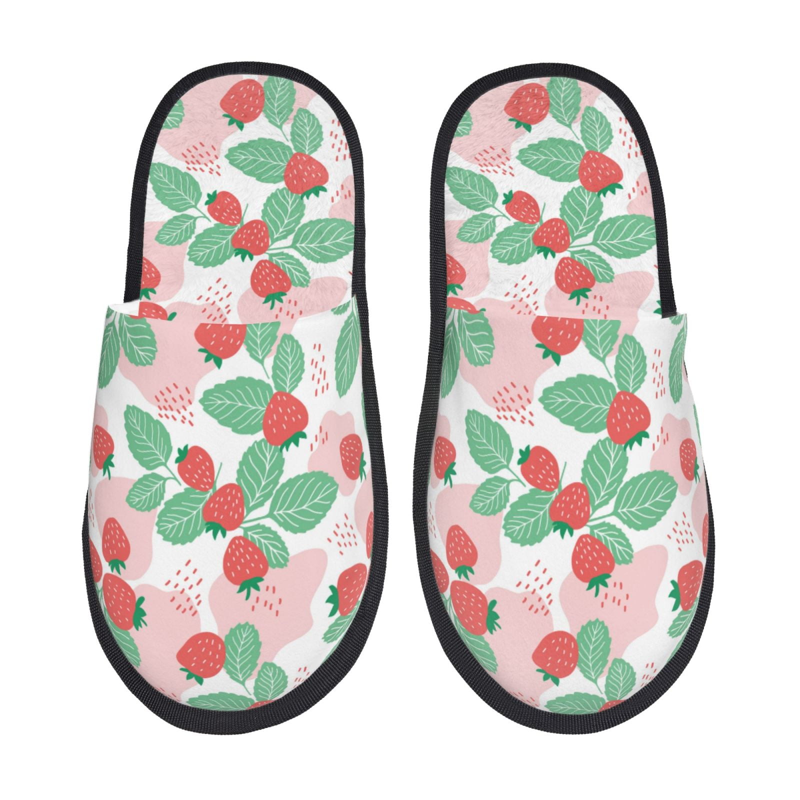 Picia Strawberry Print Women's Fuzzy Fluffy House Slippers Plush Memory ...