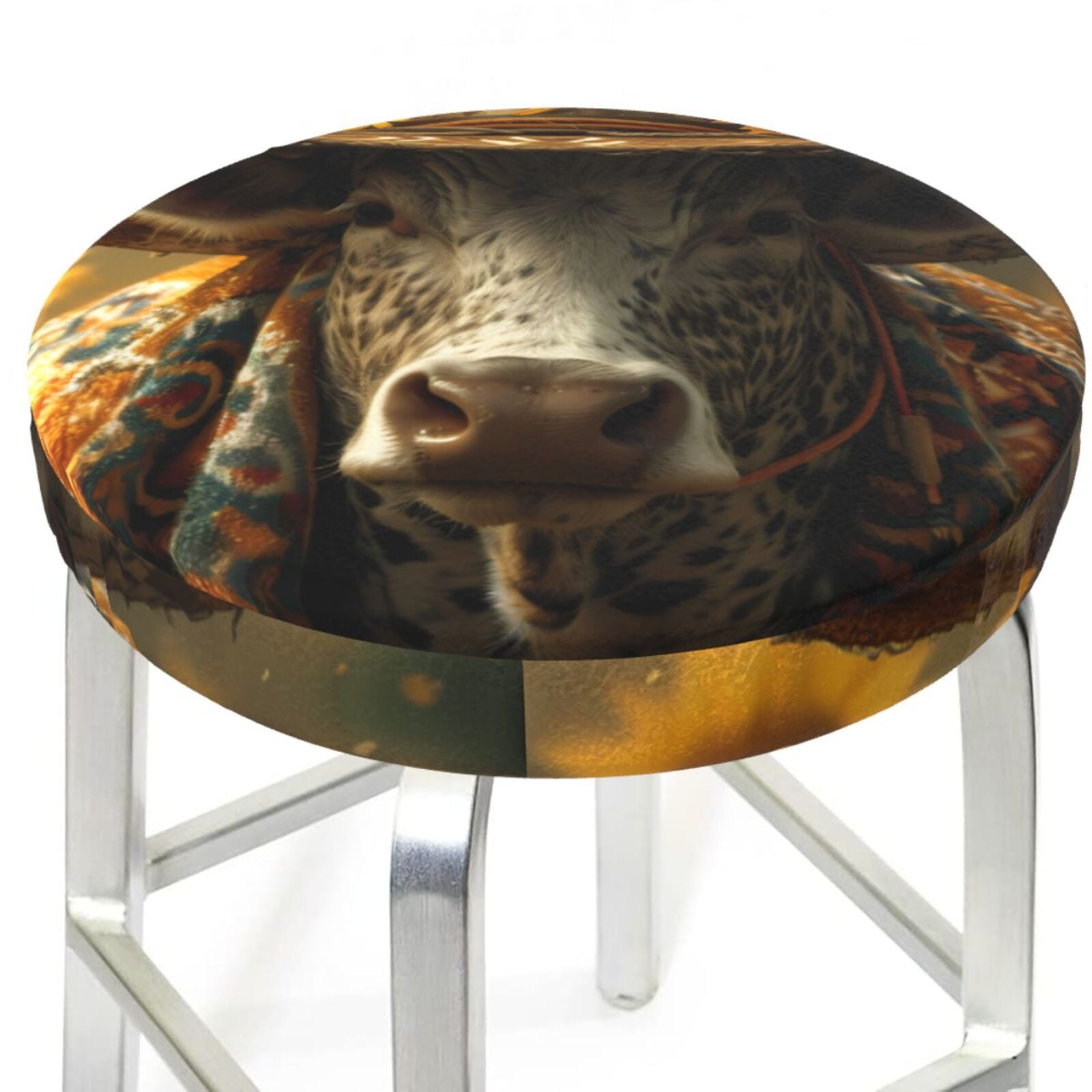 Picia Sunflower Cowboy Hat Cow pattern Round Stool Covers Comfy Seat ...