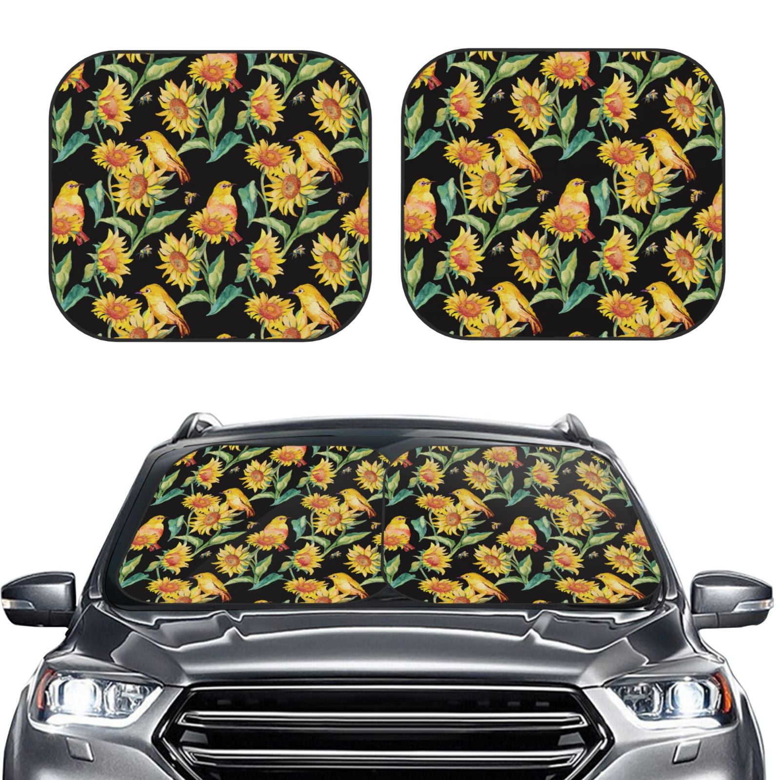 Picia Sunflowers And Bird 2 Piece Car Windshield Sun Shade Foldable ...