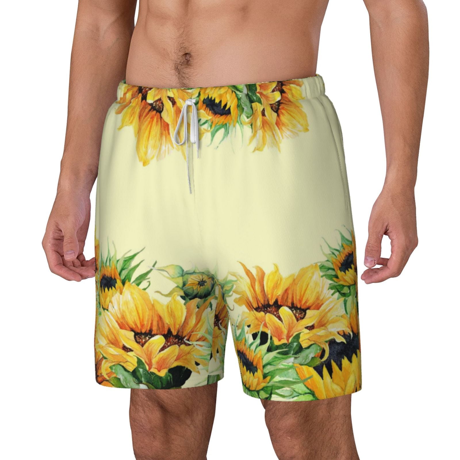 Picia Sunflowers On A Yellow Background pattern Mens Swim Trunks with ...
