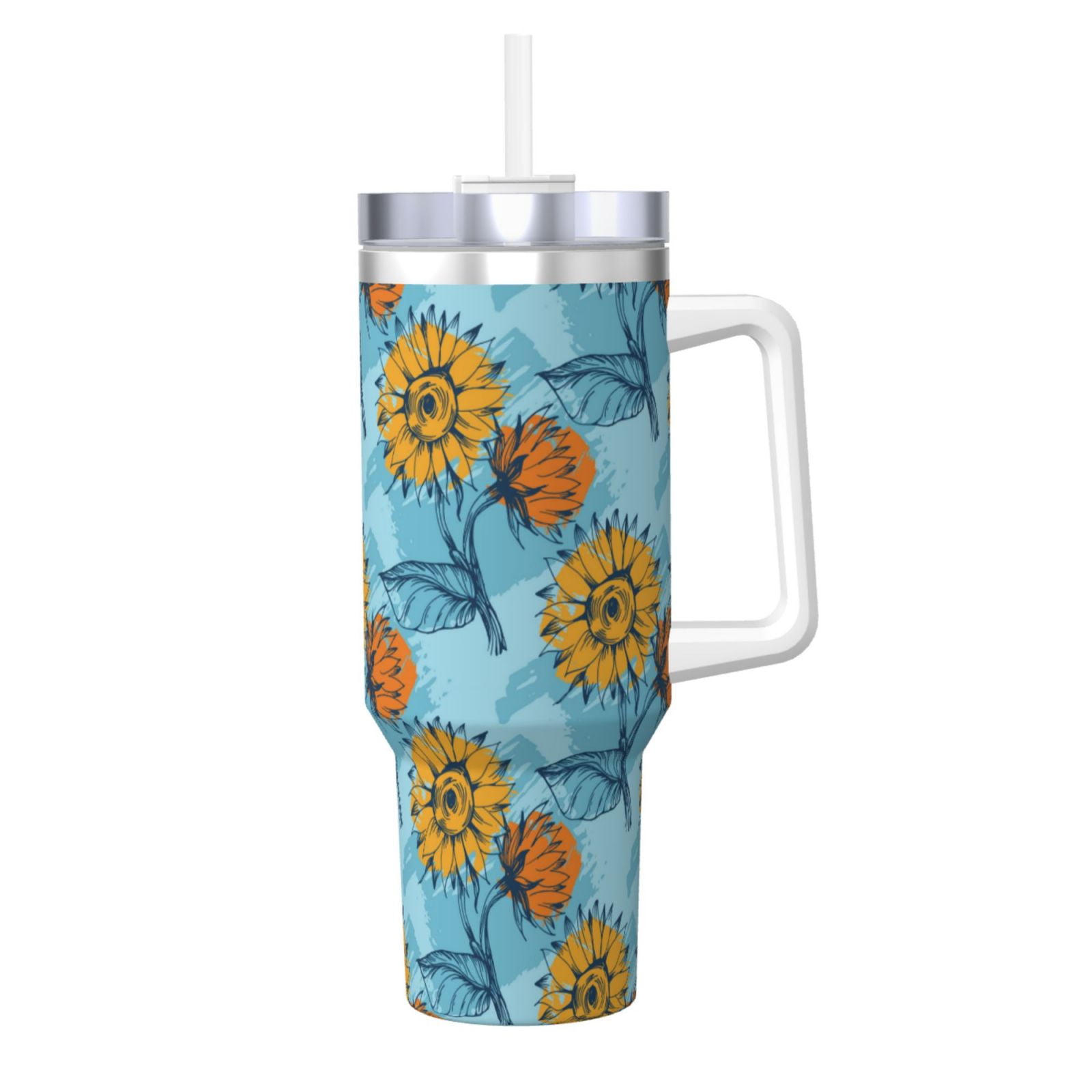 Picia Sunflowers Pattern 40oz Ice Bully Insulated Tumbler with Handle ...